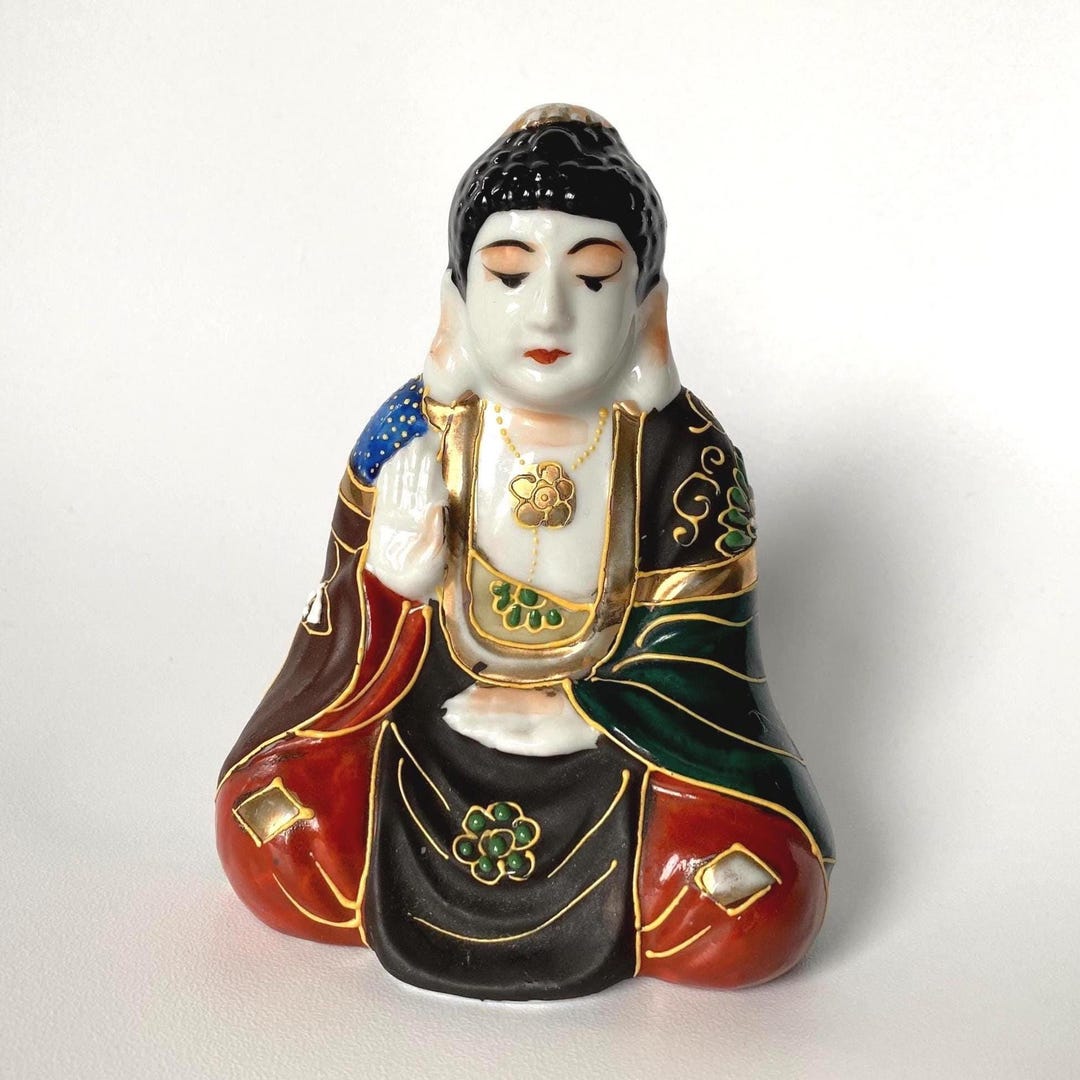Vintage Seated Buddha Satsuma Porcelain Figurine: Japanese Statue ...