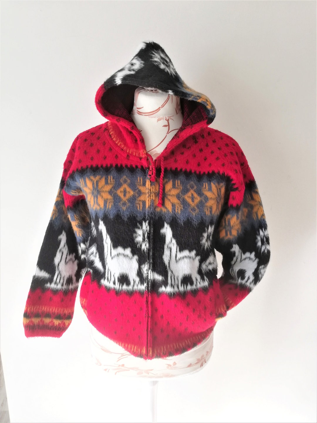 Vintage Aztec Wool Cardigan Sweater Women Aztec Jacket Colorful Zip up ...