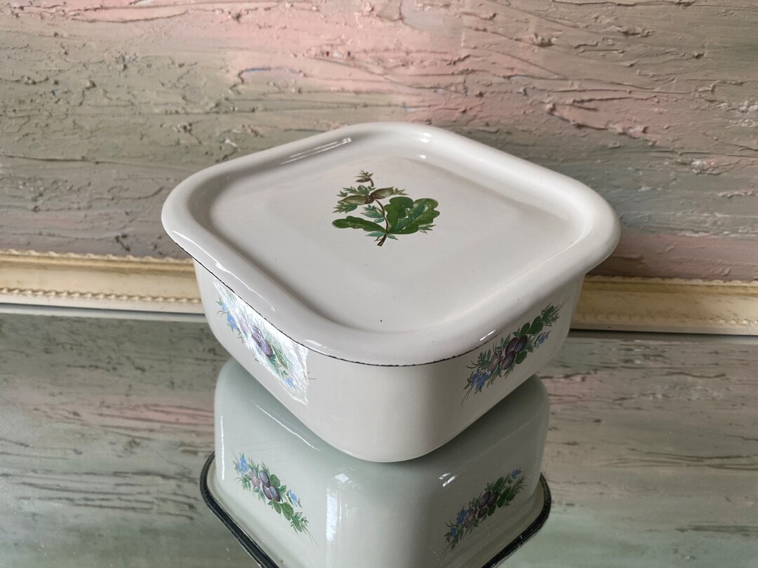 Vintage White Enamel Kitchen Box: Floral Decor Food Storage - Etsy