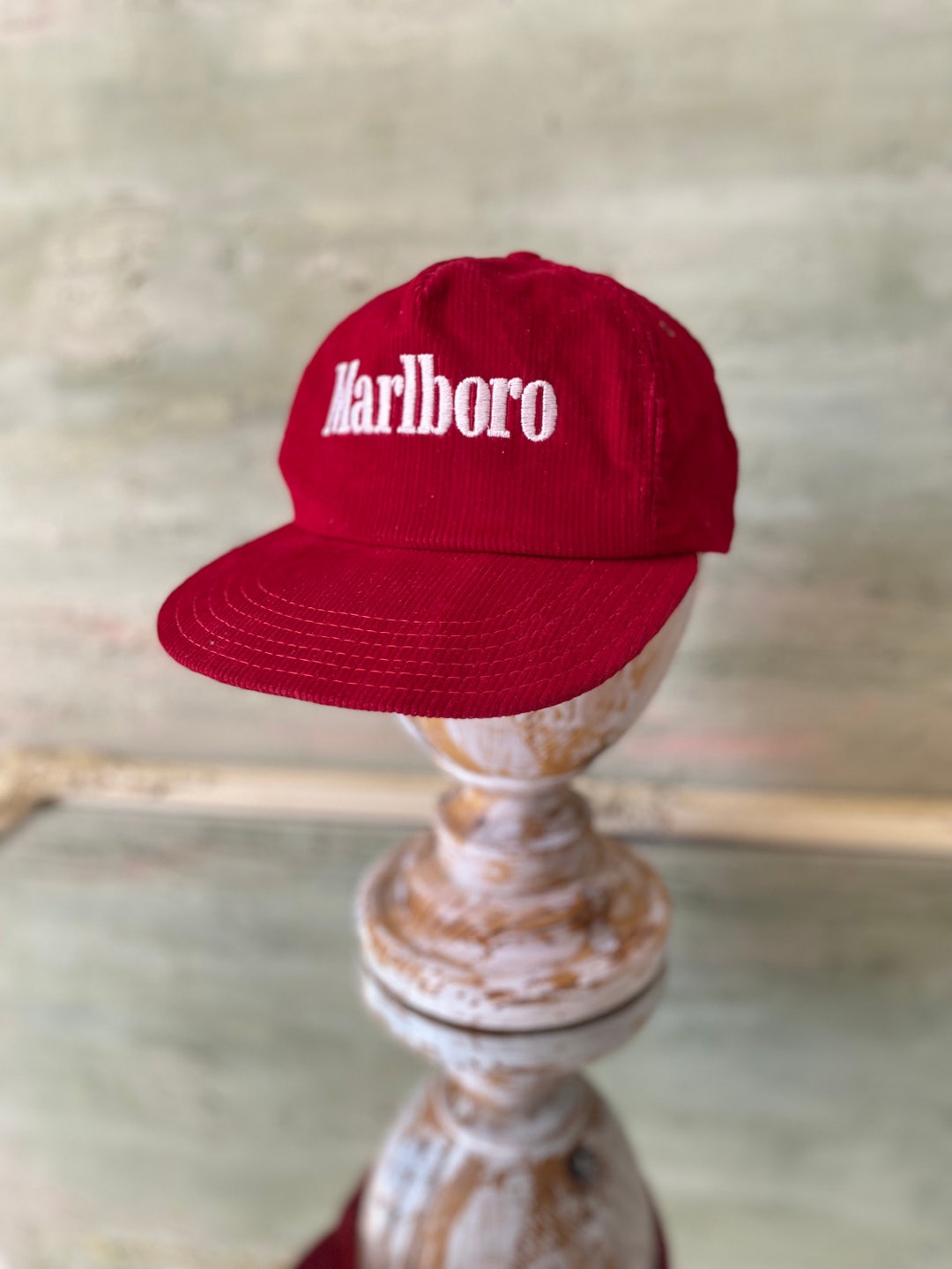 Vintage Marlboro Cap Red Embroidered Corduroy Cap Deadstock Marlboro ...