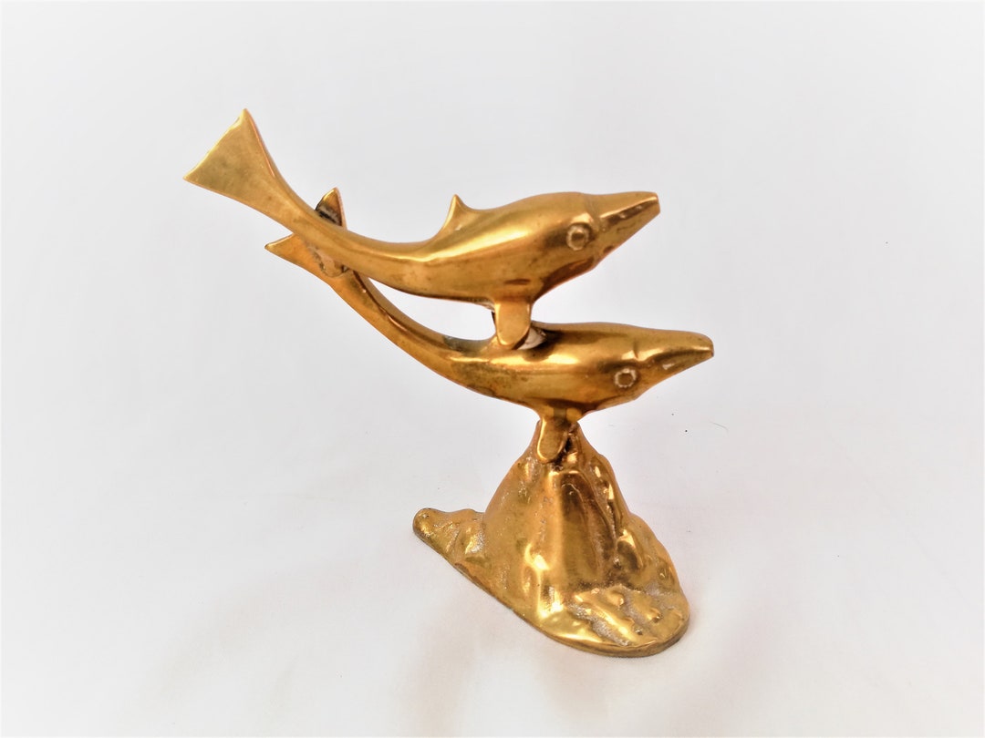 Vintage Brass Dolphins Figurine Sculpture Brass Leaping Dolphins Brass ...