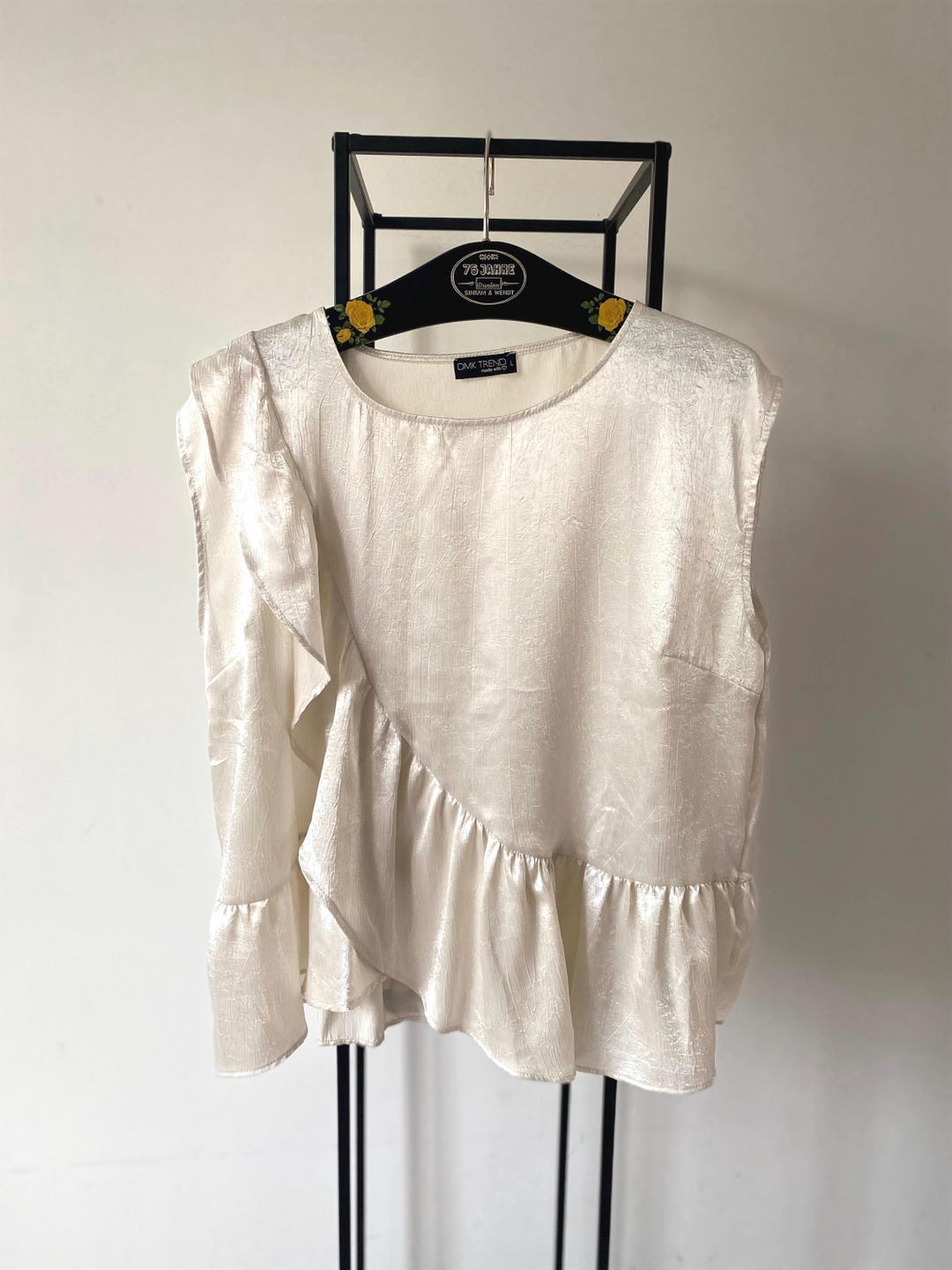 Vintage Tan Shinny Ruffle Blouse Tank Sleevless Owersize Boho Shic ...