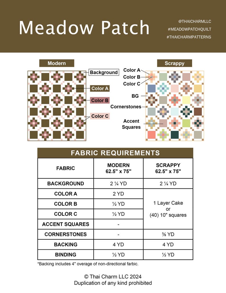 PDF Pattern - Meadow Patch Quilt by Thai Charm Llc/instant Download ...