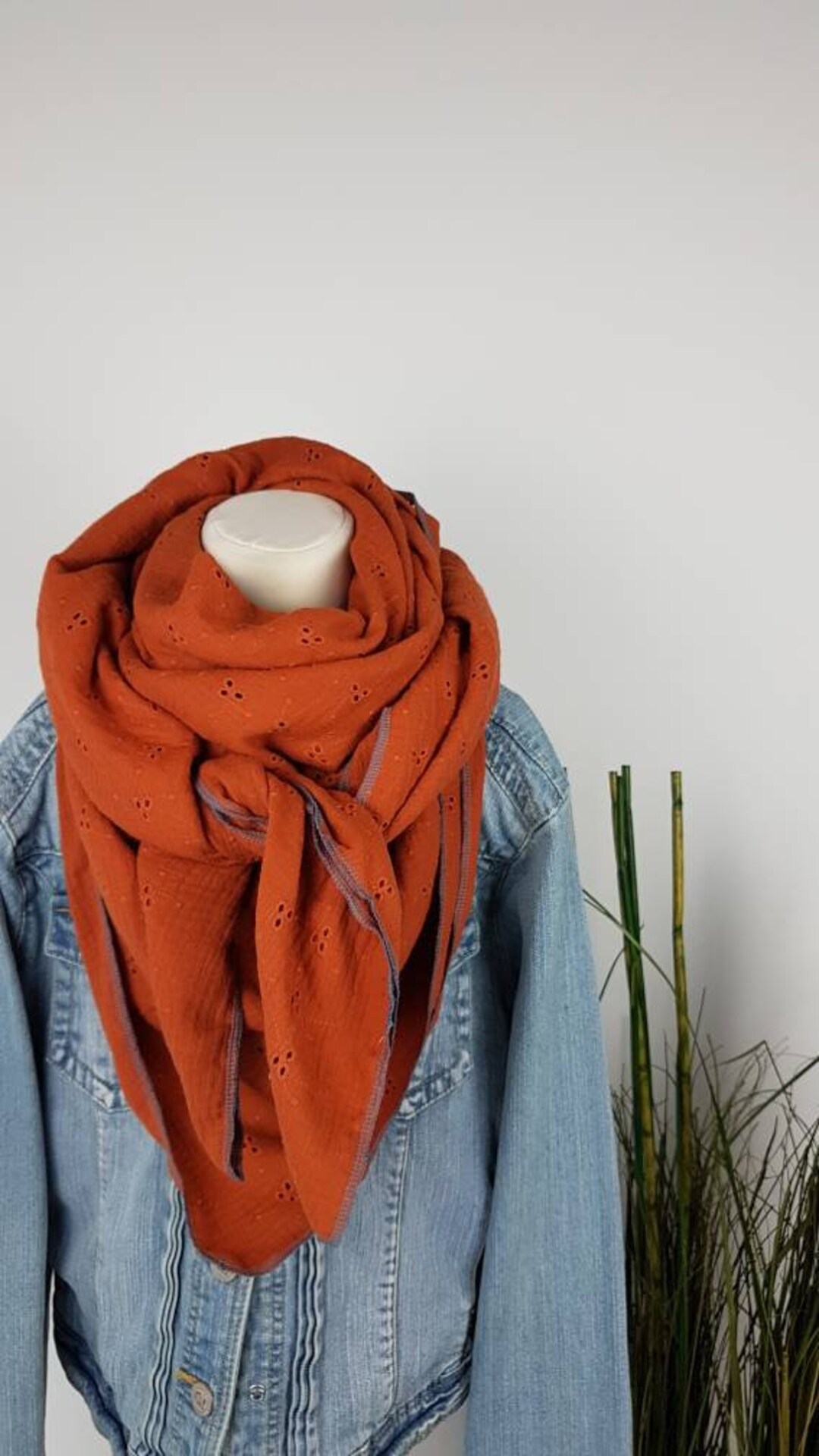 Muslin Cloth, Triangular Scarf, Muslin Scarf, XXL Scarf, Rust Red, Lace ...