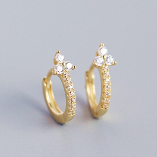 Silver Huggie Earrings Gold Hoop Earrings Pave Hoops Dainty - Etsy