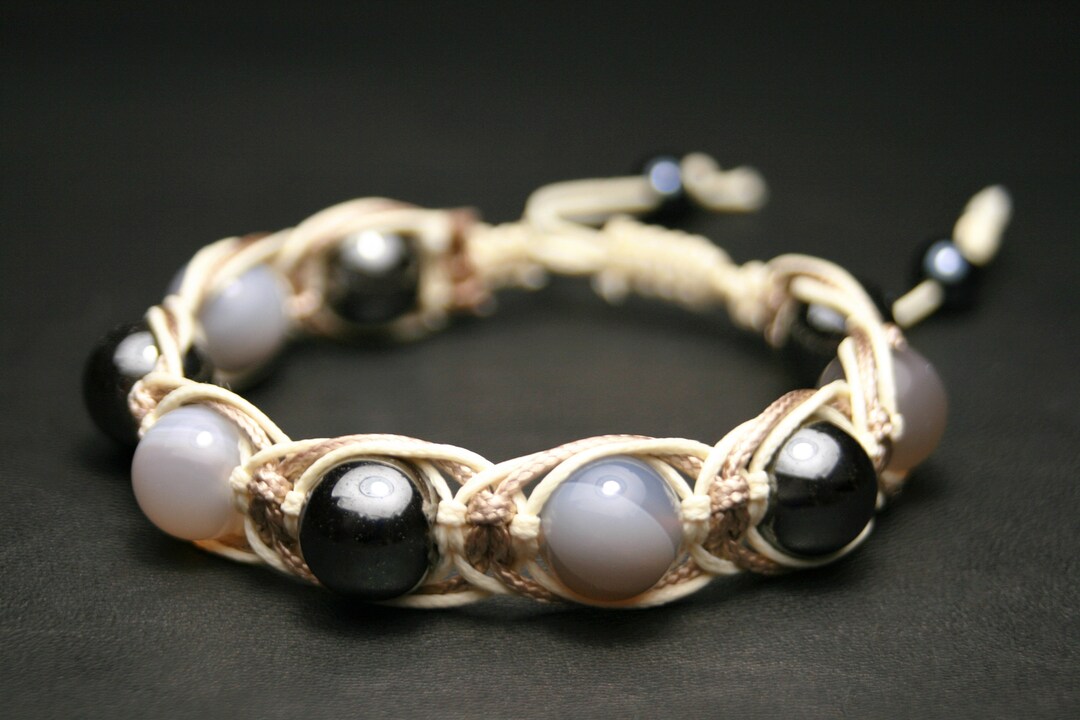 Prosperity Crystal Bracelet With Hematite and Agate Beads, Tibetan Dzi ...
