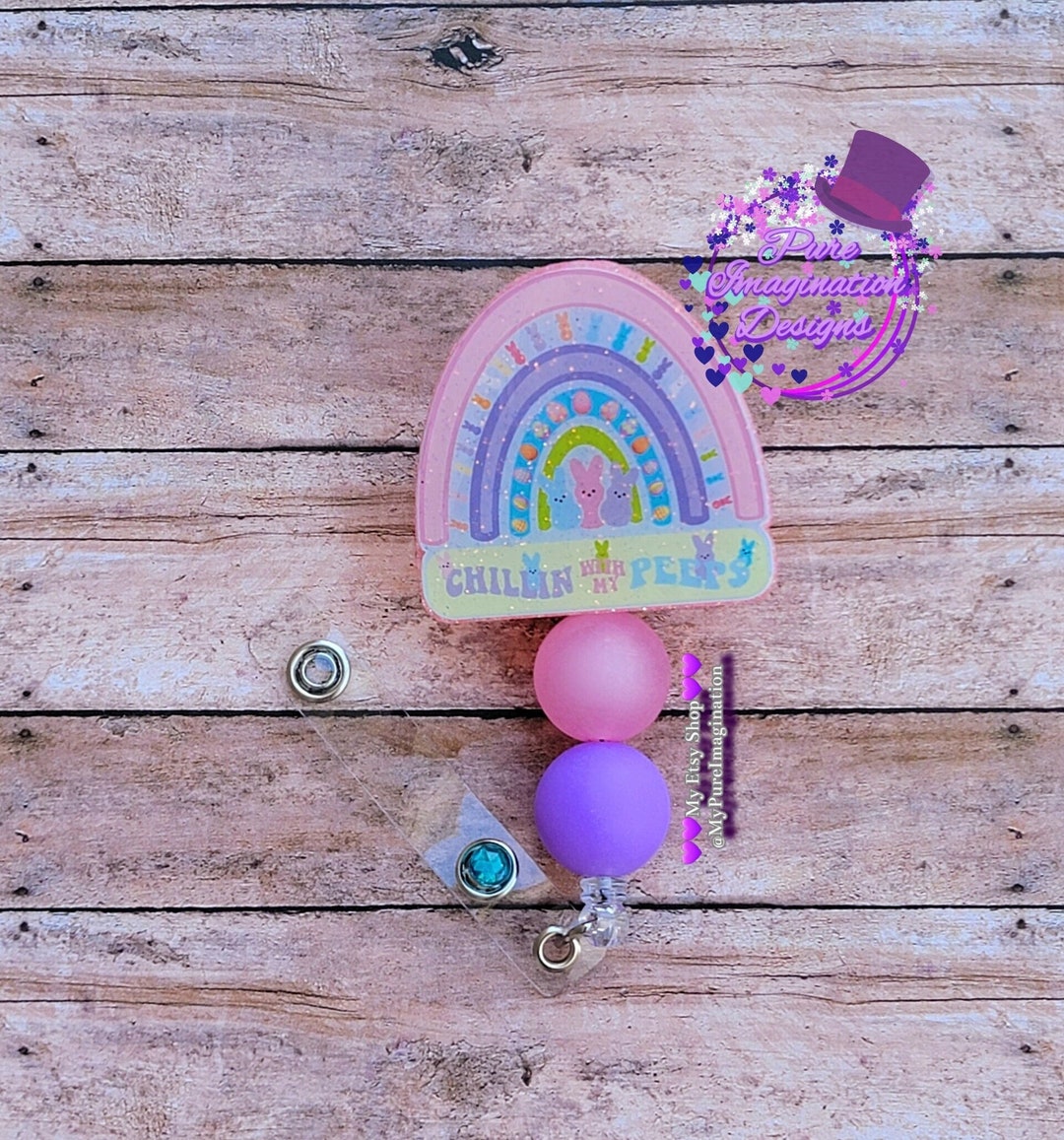 Chillin' With My Peeps Easter Badge Reel/marshmallow Peeps Badge Reel ...