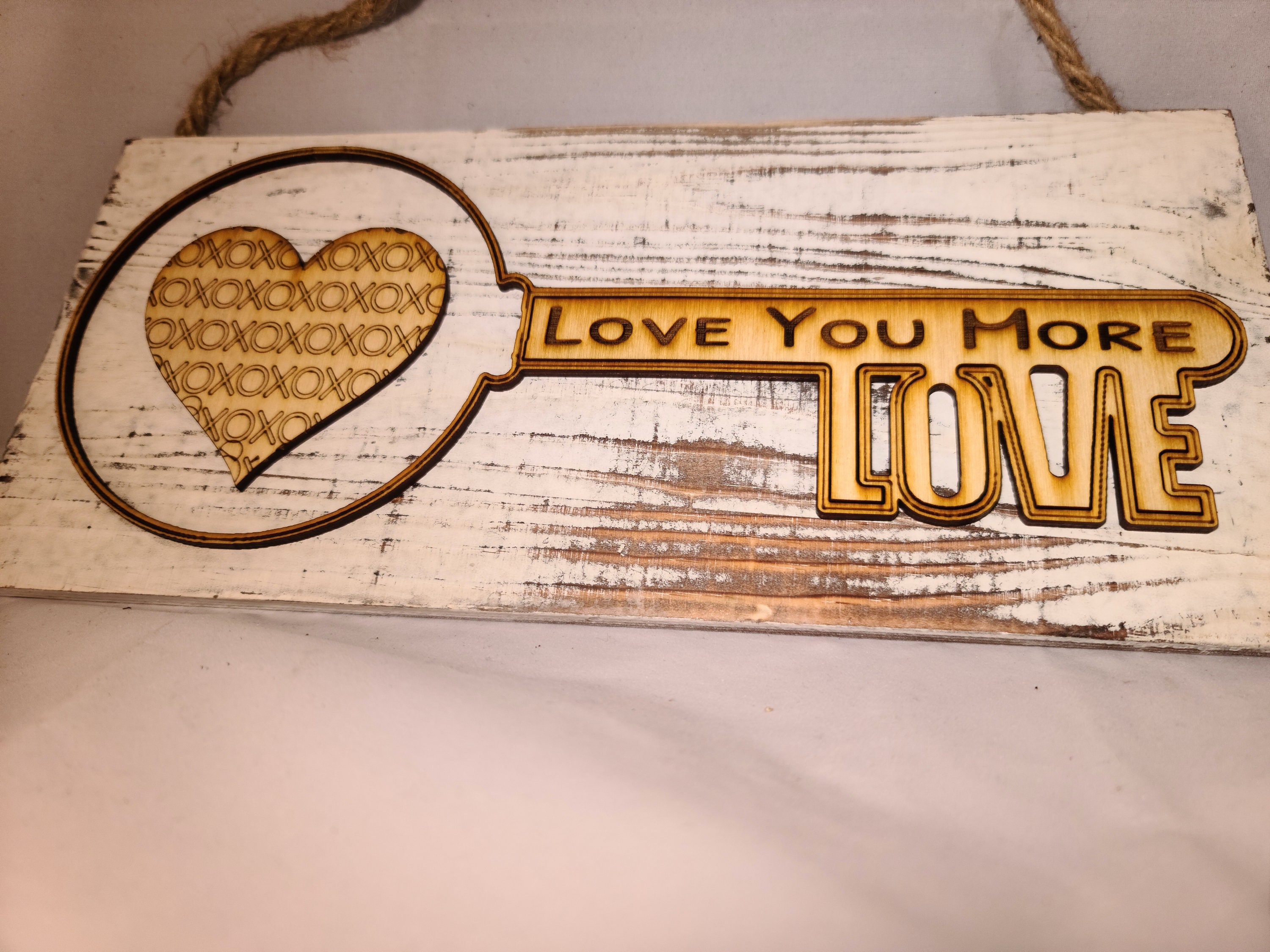 Love You More Laser Cut Heart and Key Shaped Wall Decor/ X and O Wood ...