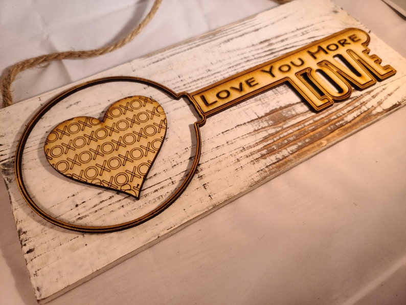 Love You More Laser Cut Heart and Key Shaped Wall Decor/ X and O Wood ...