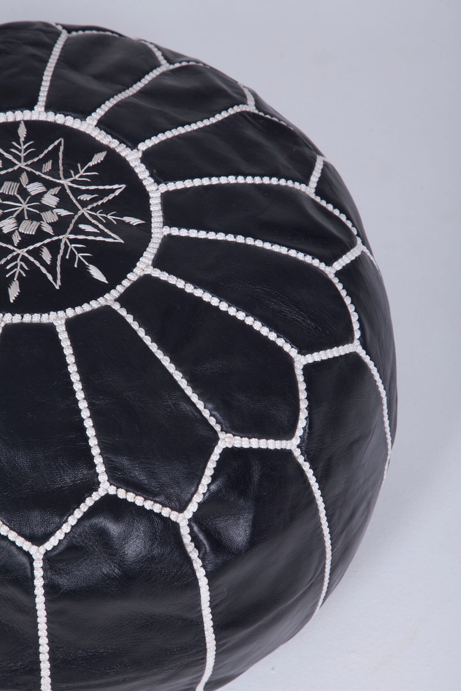 20% OFF Black Round Leather Pouf 14 X 20 Fast - Etsy