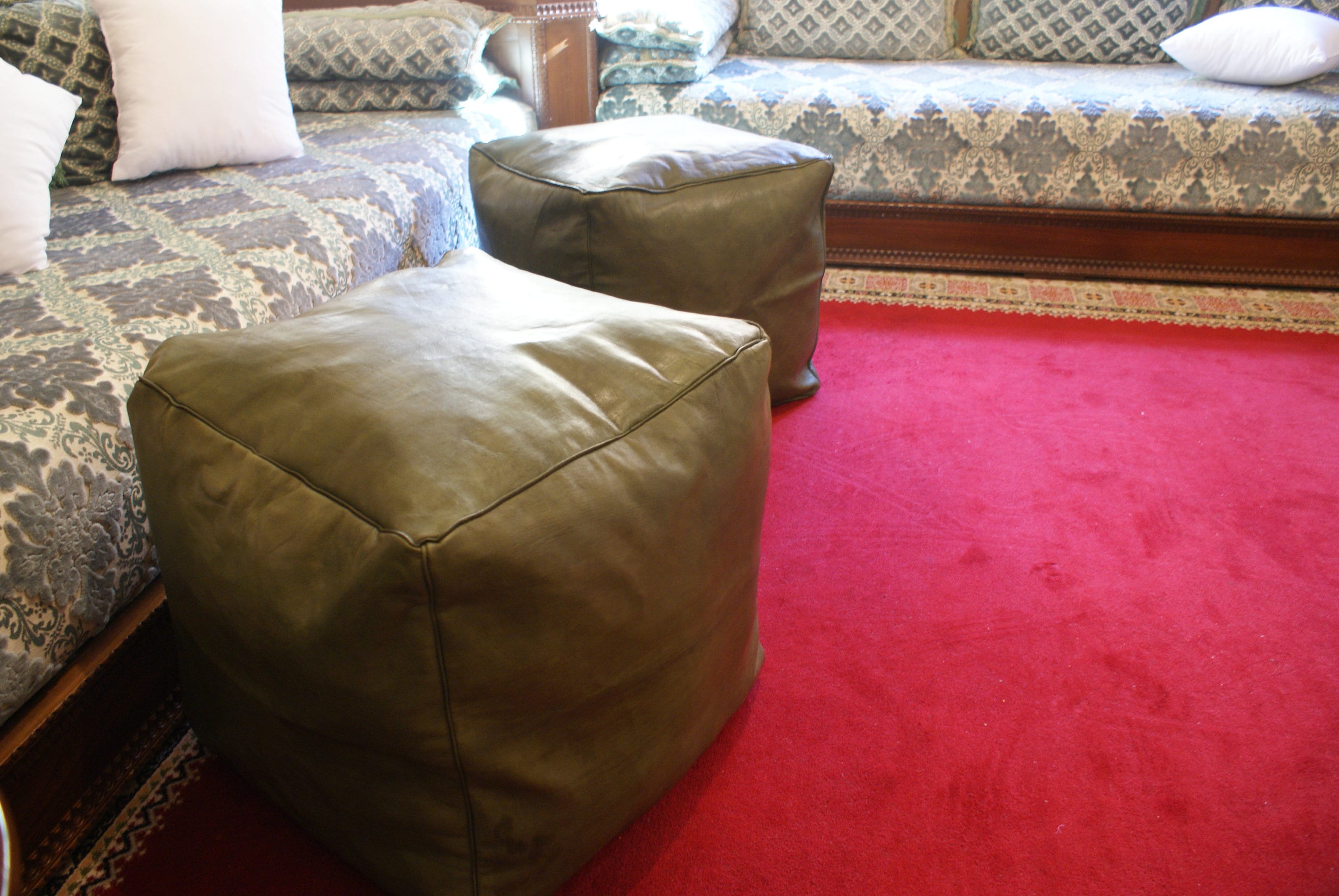 Olive Green Leather Pouf Leather Footstool Ottoman Pouf - Etsy