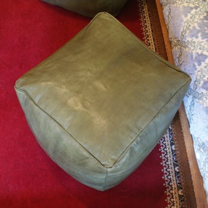 Olive Green Leather Pouf- Leather Footstool- Ottoman Pouf -unstuffed ...