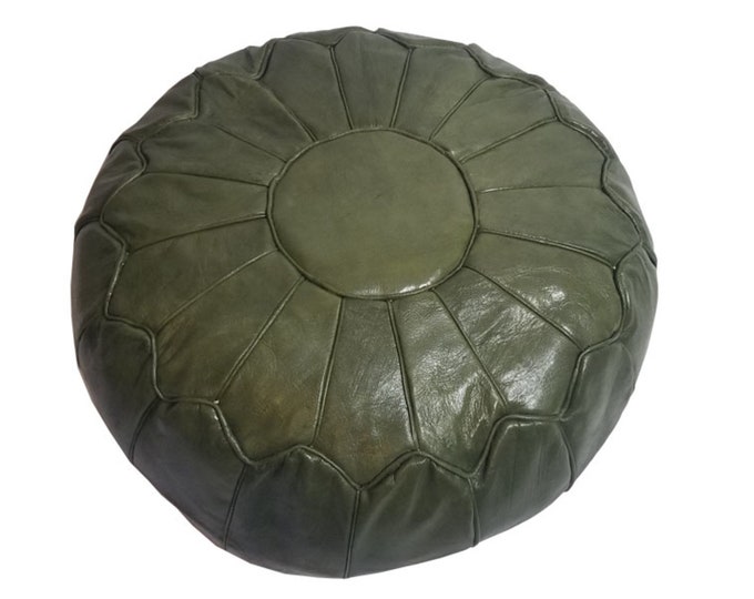 Olive Green Round Leather Pouf Moroccan Ottoman Leather - Etsy
