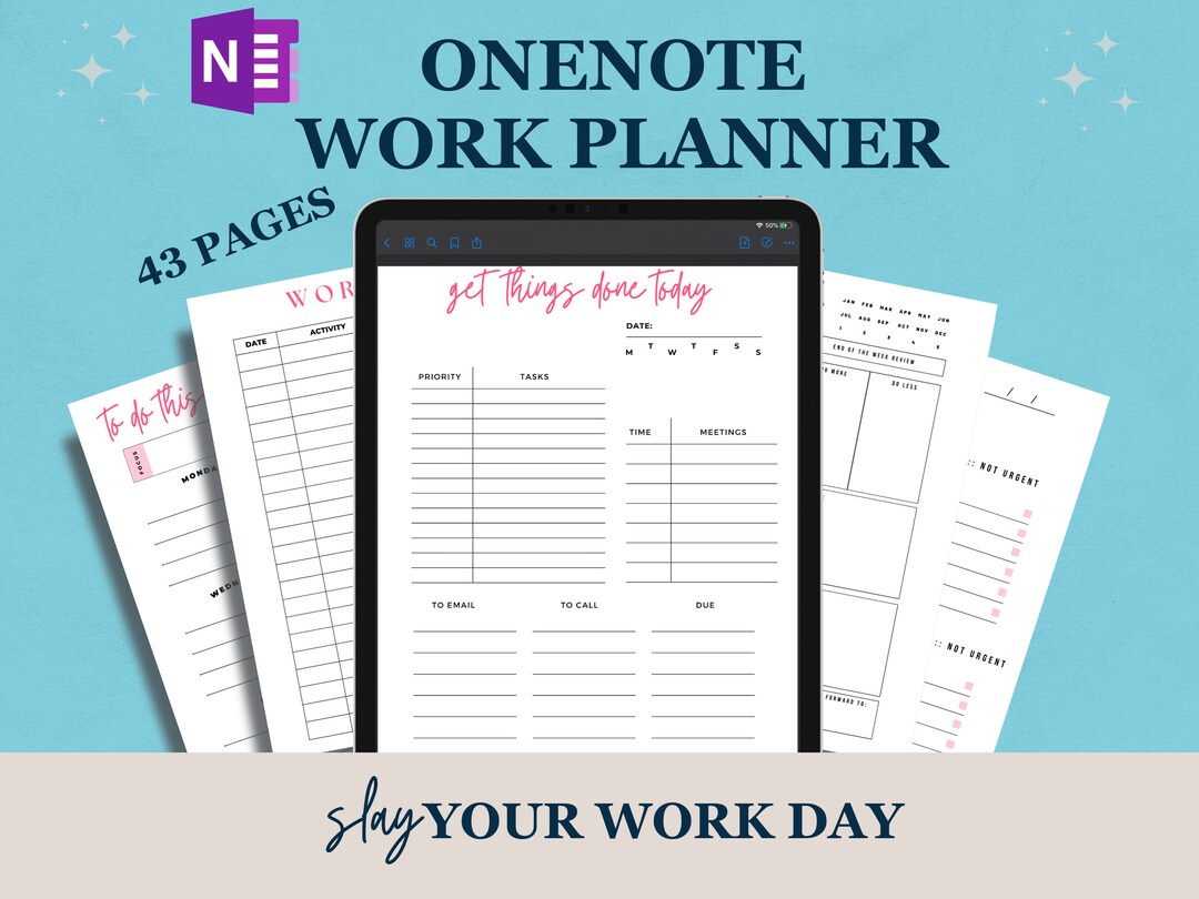 Pink Onenote Work Planner, Work Day Organizer Templates for ...