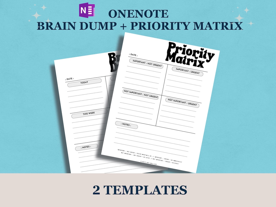 Onenote Brain Dump & Eisenhower Priority Matrix Template | ADHD One ...