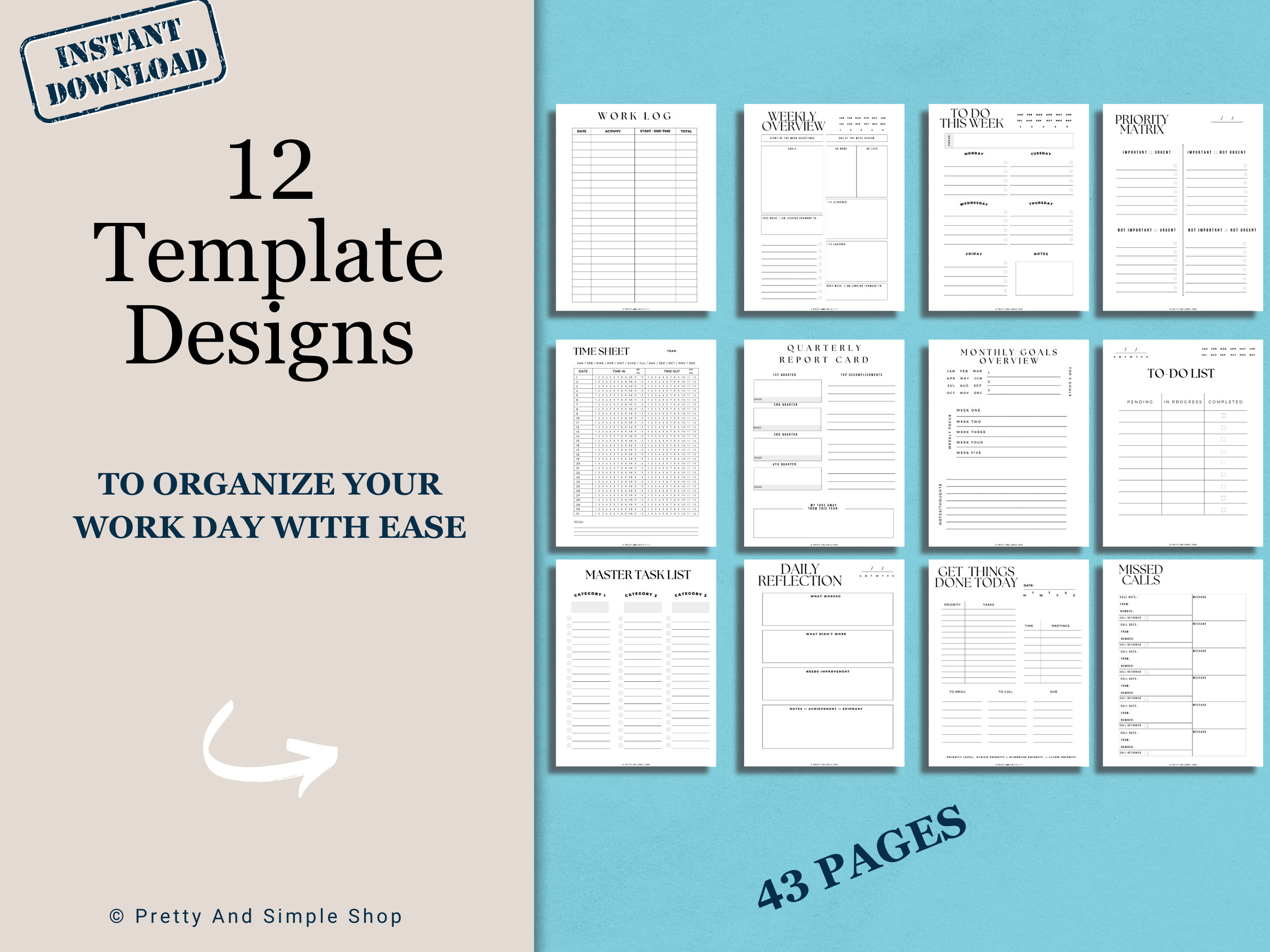 Onenote Work Planner, Minimalist Undated Work Day Organizer Templates ...