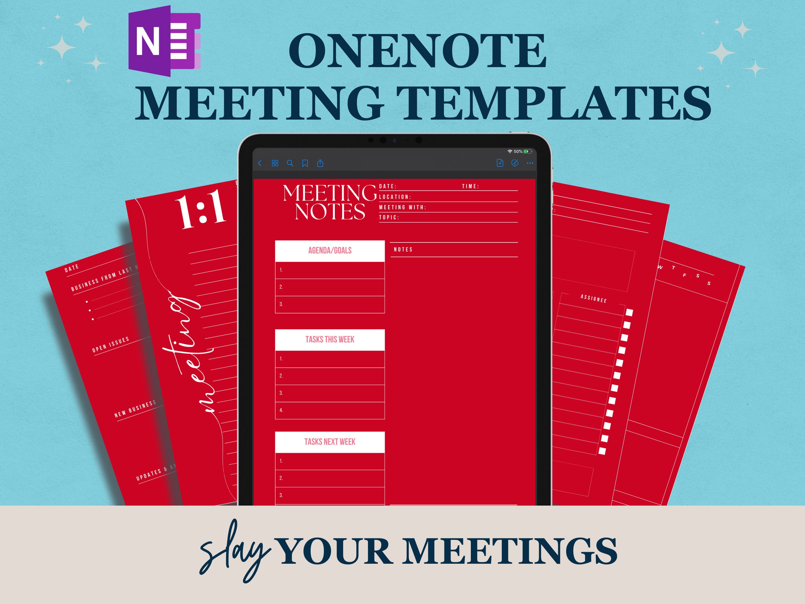 Red Onenote Meeting Templates for Work Professionals, Meeting Agenda ...