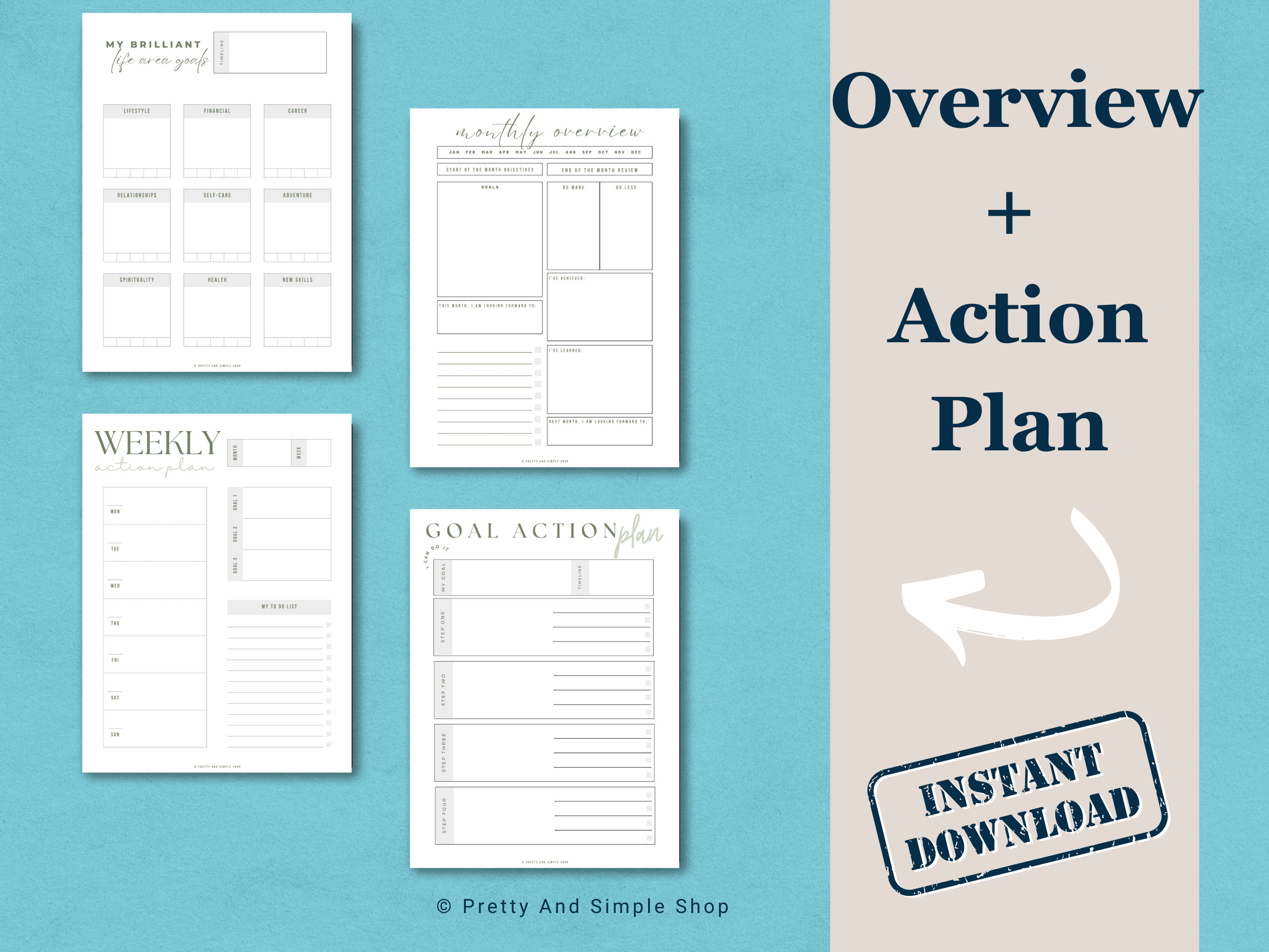 Sage Green Onenote Goals Planner Templates, Yearly Planner Daily Weekly ...