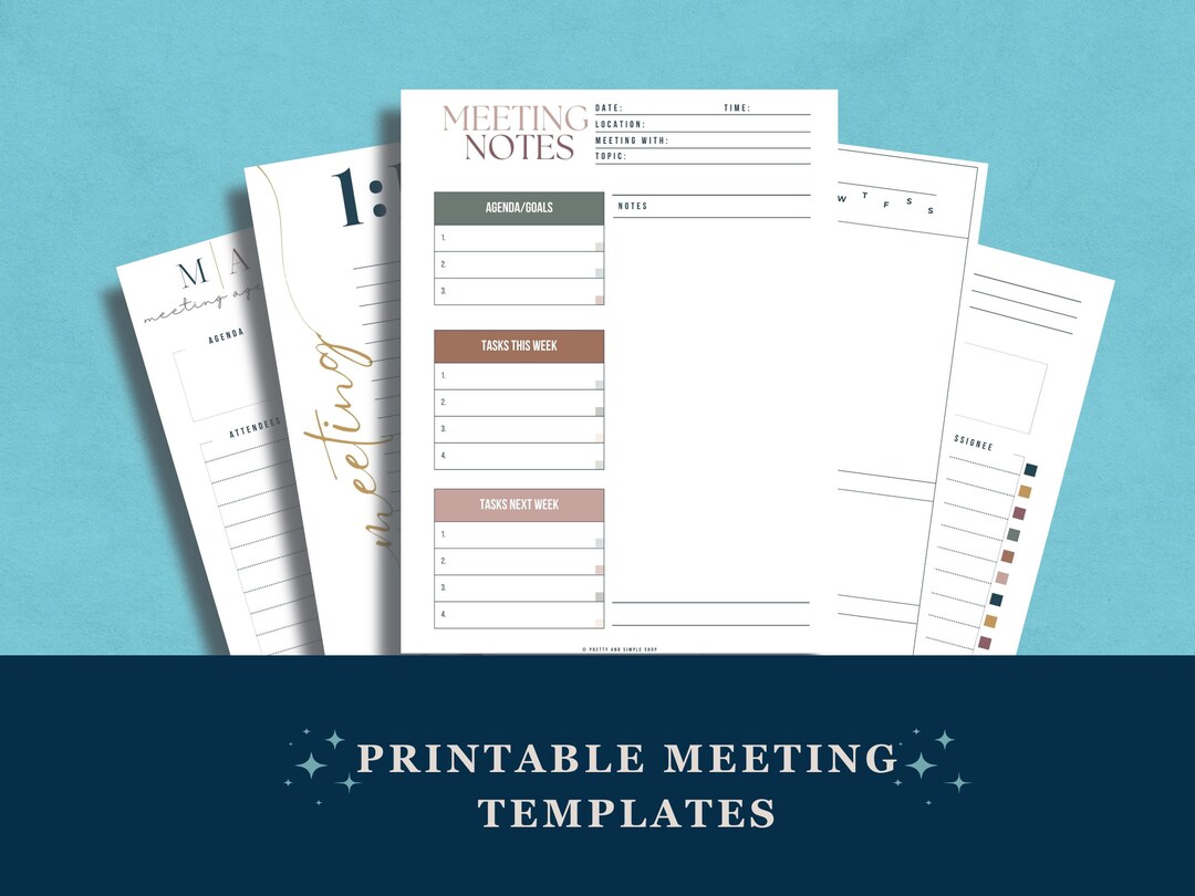 Boho Printable Meeting Templates for Work Professionals, Meeting Agenda ...