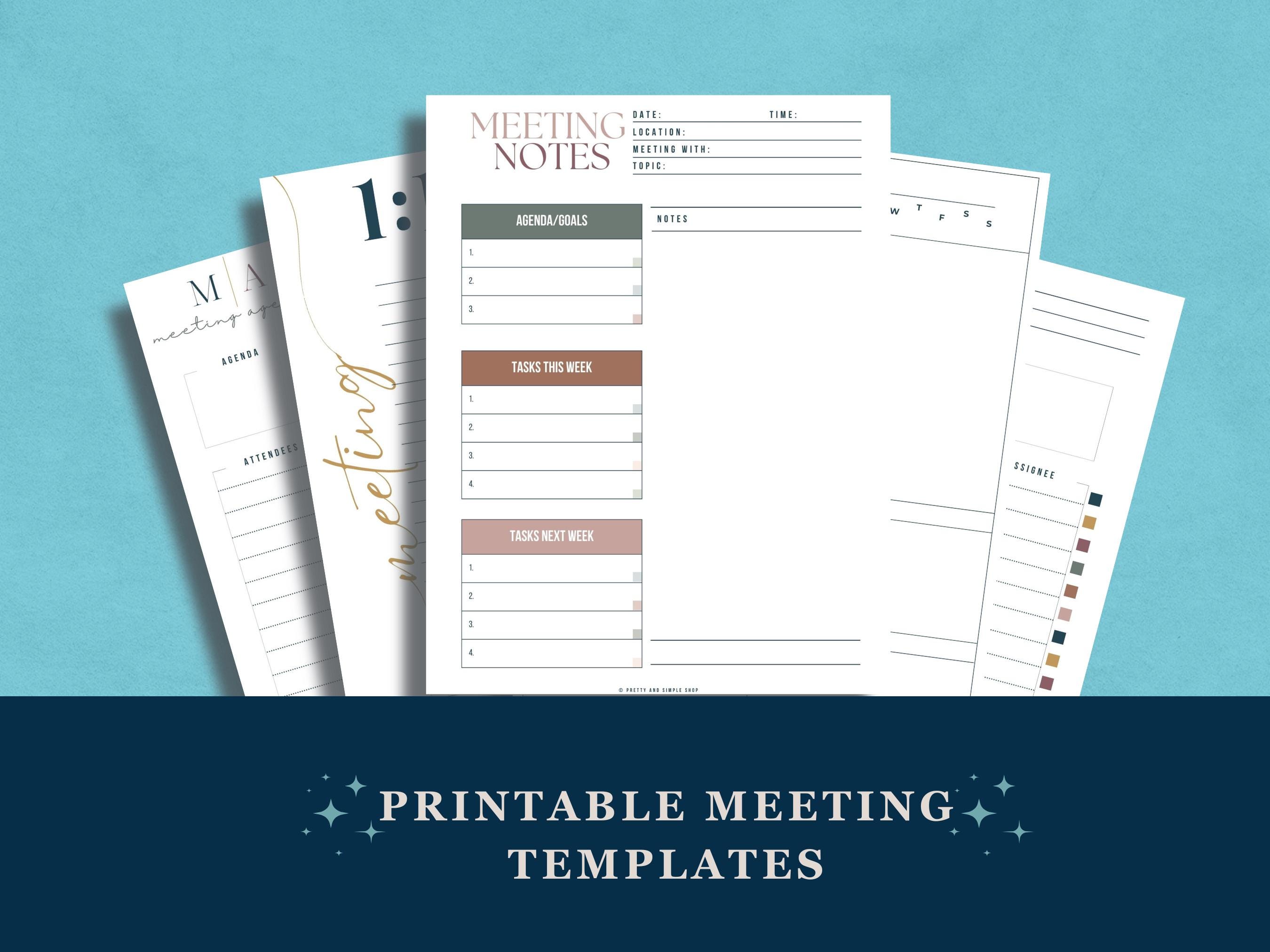 Boho Printable Meeting Templates for Work Professionals, Meeting Agenda ...