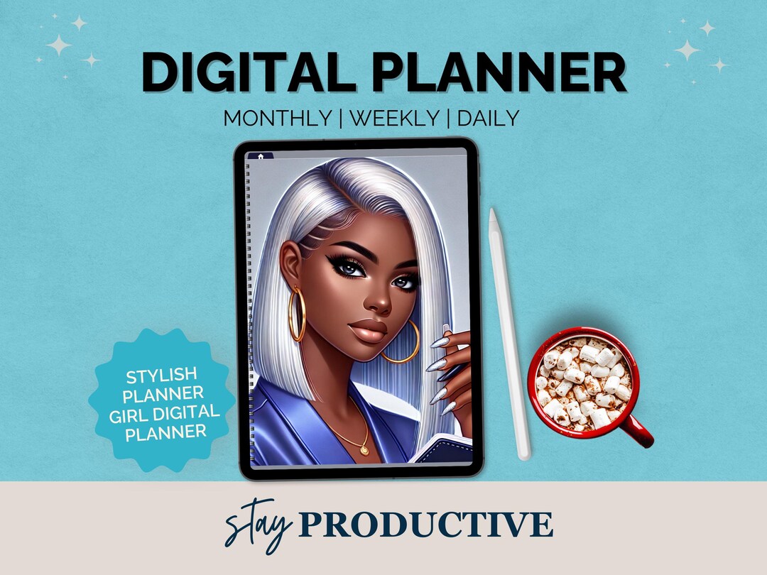 Undated Stylish Planner Girl Digital Planner Compatible With Goodnotes ...
