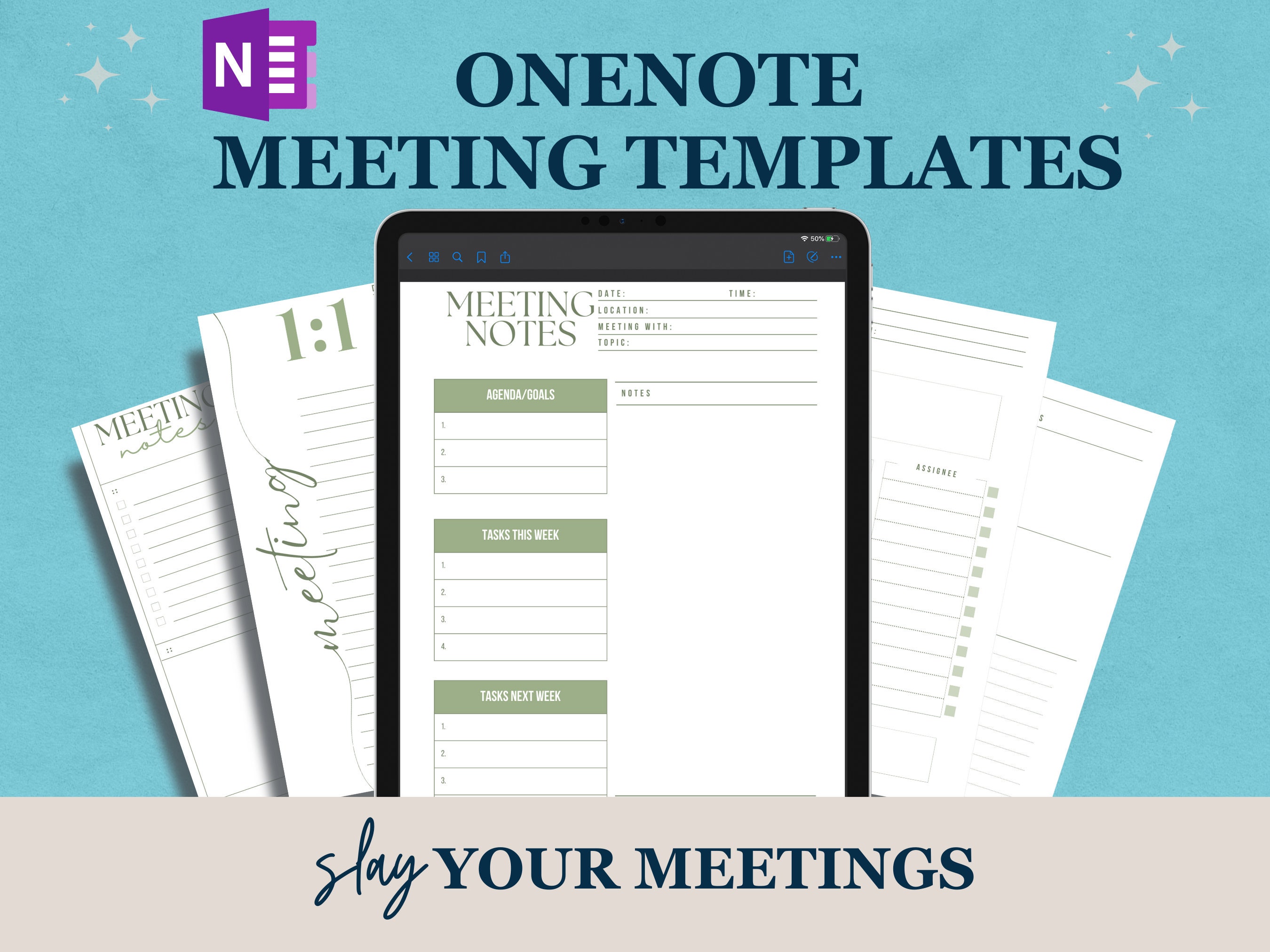 Sage Green Onenote Meeting Templates for Work Professionals, Meeting ...