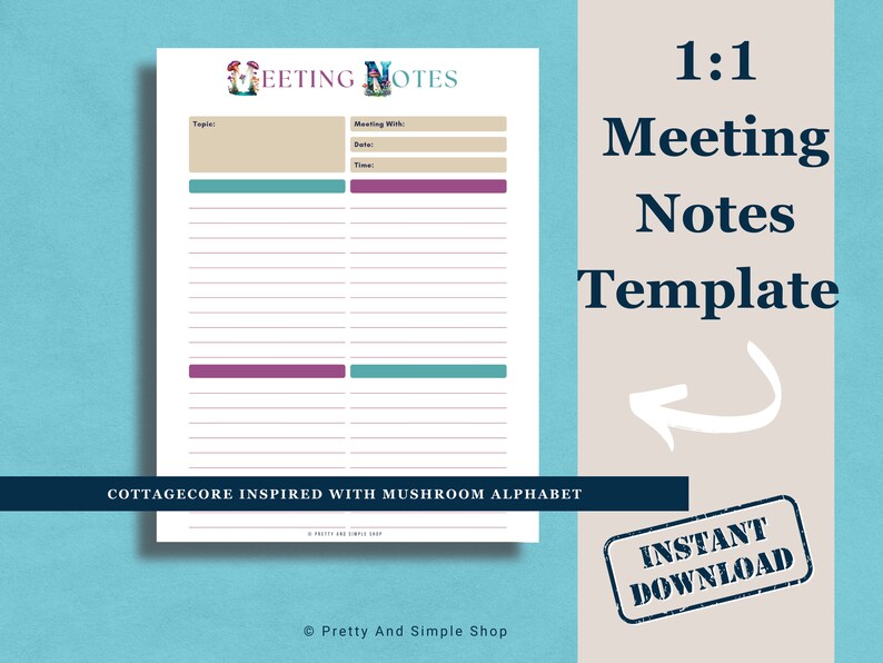 Onenote Meeting Templates for Work Professionals, Mushroom Cottagecore ...