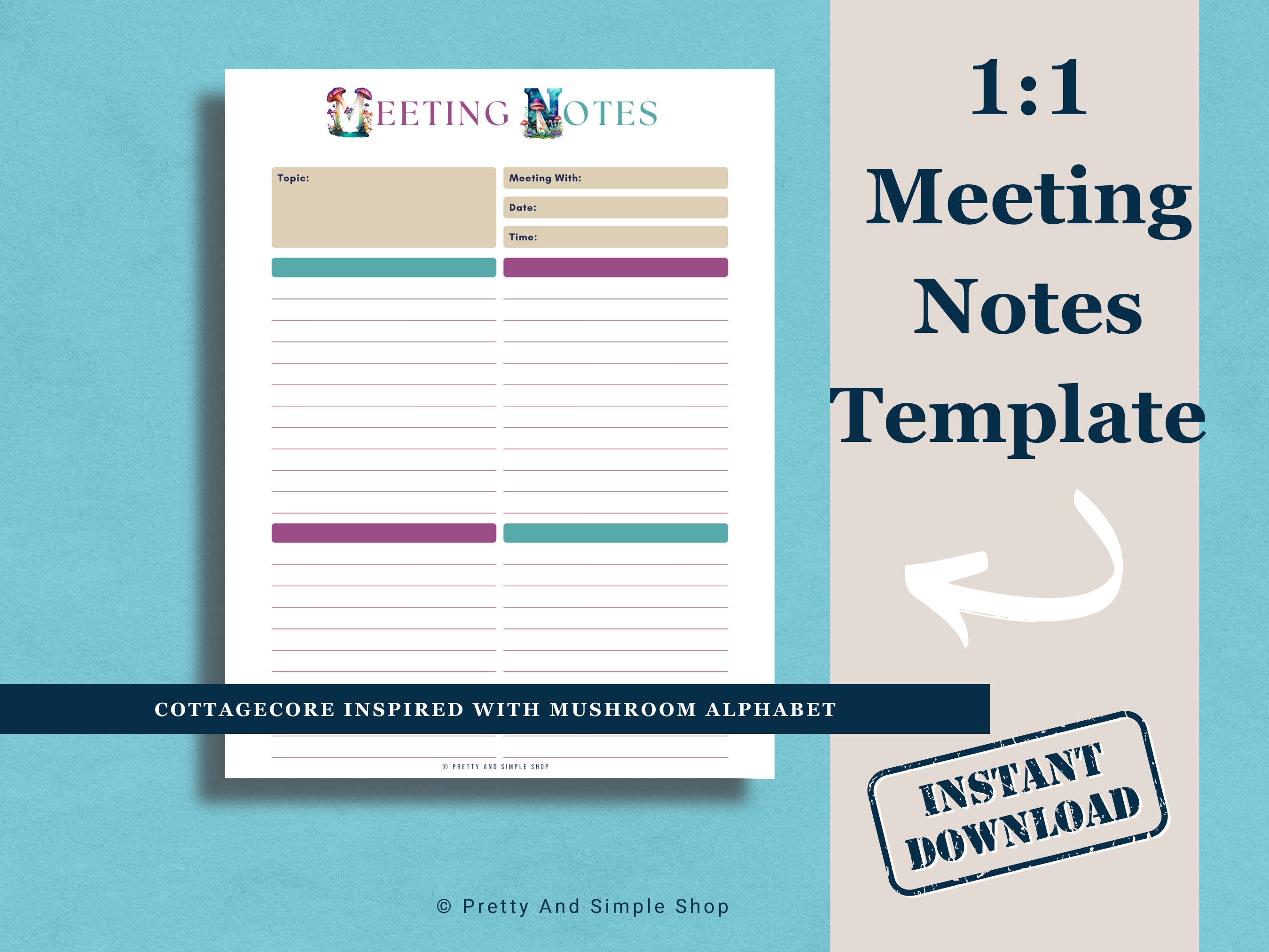 Onenote Meeting Templates for Work Professionals, Mushroom Cottagecore ...