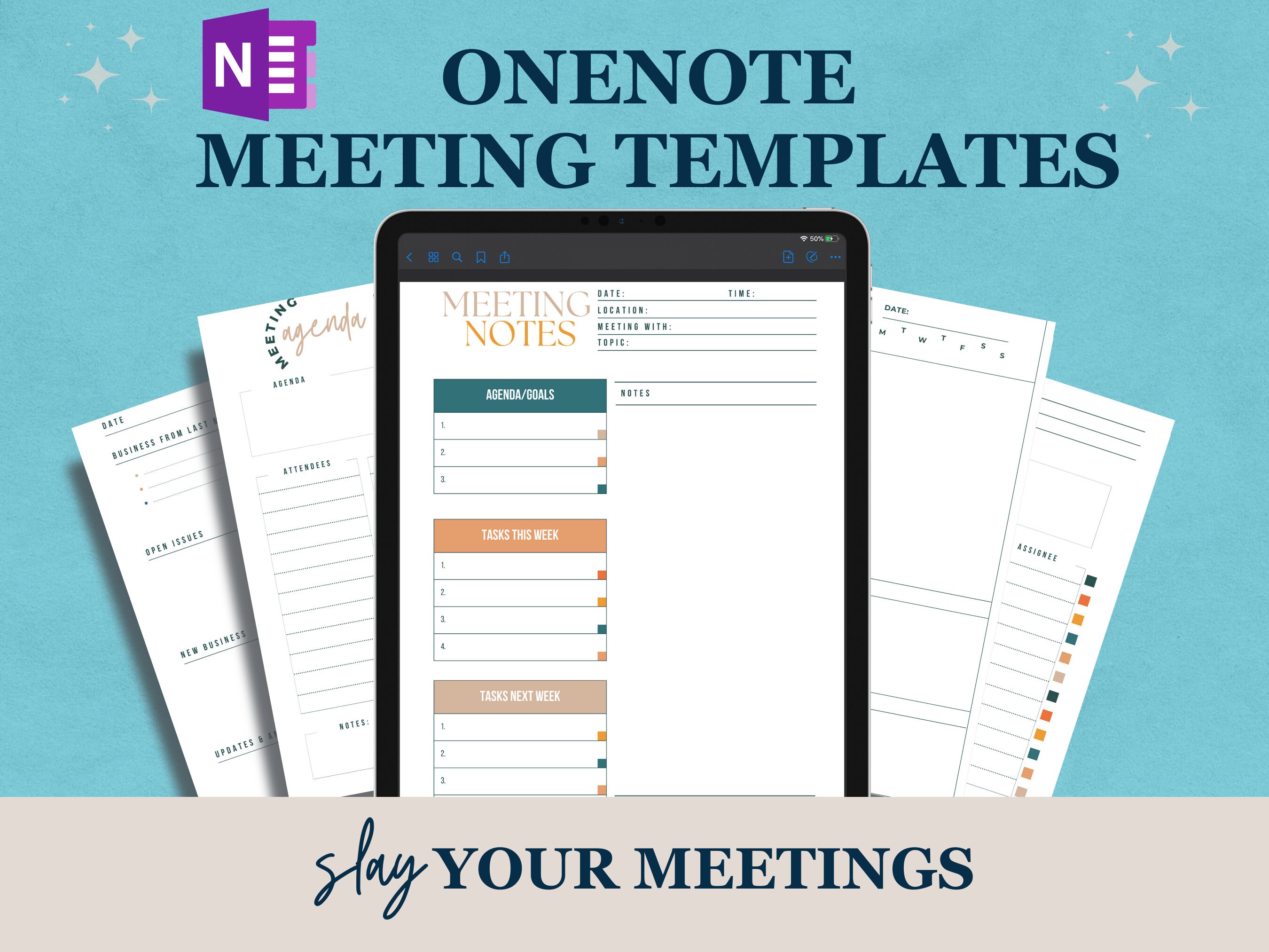 Earthy Boho Onenote Meeting Templates for Work Professionals, Meeting ...
