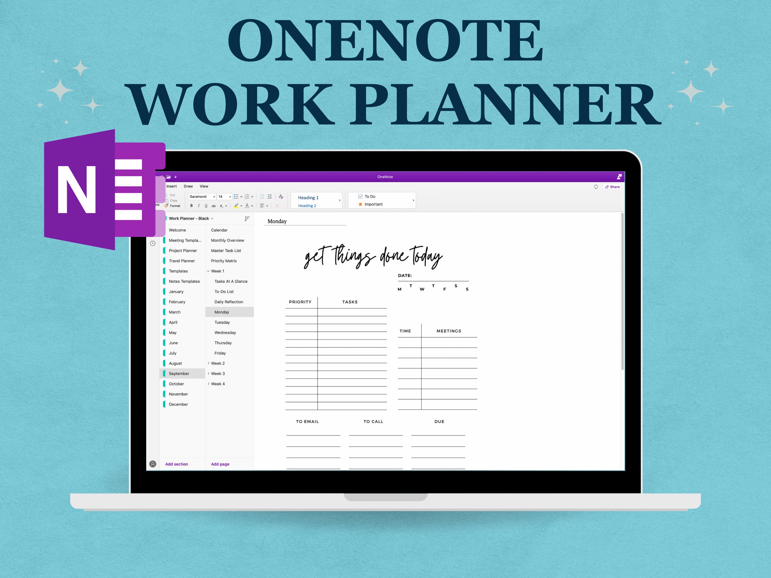 Onenote Work Planner Work Week Work Day Organizer - Etsy