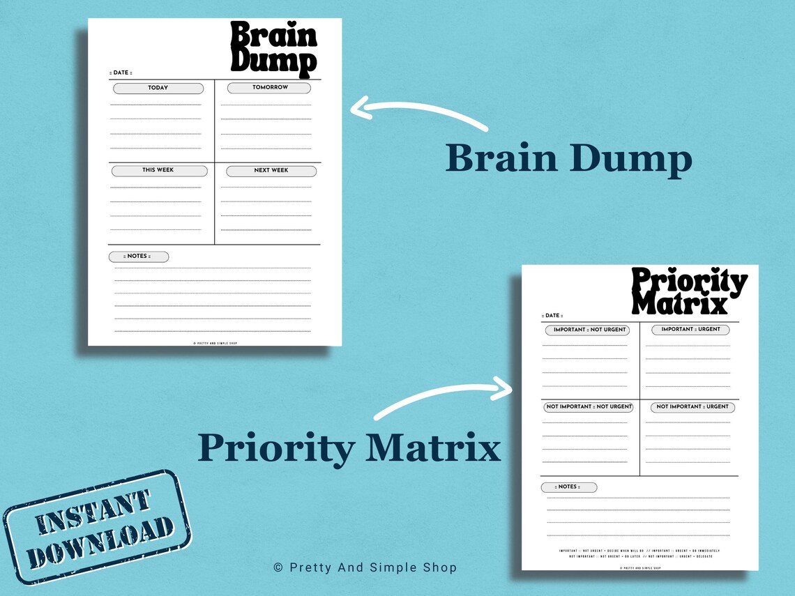 Onenote Brain Dump & Eisenhower Priority Matrix Template | ADHD One ...