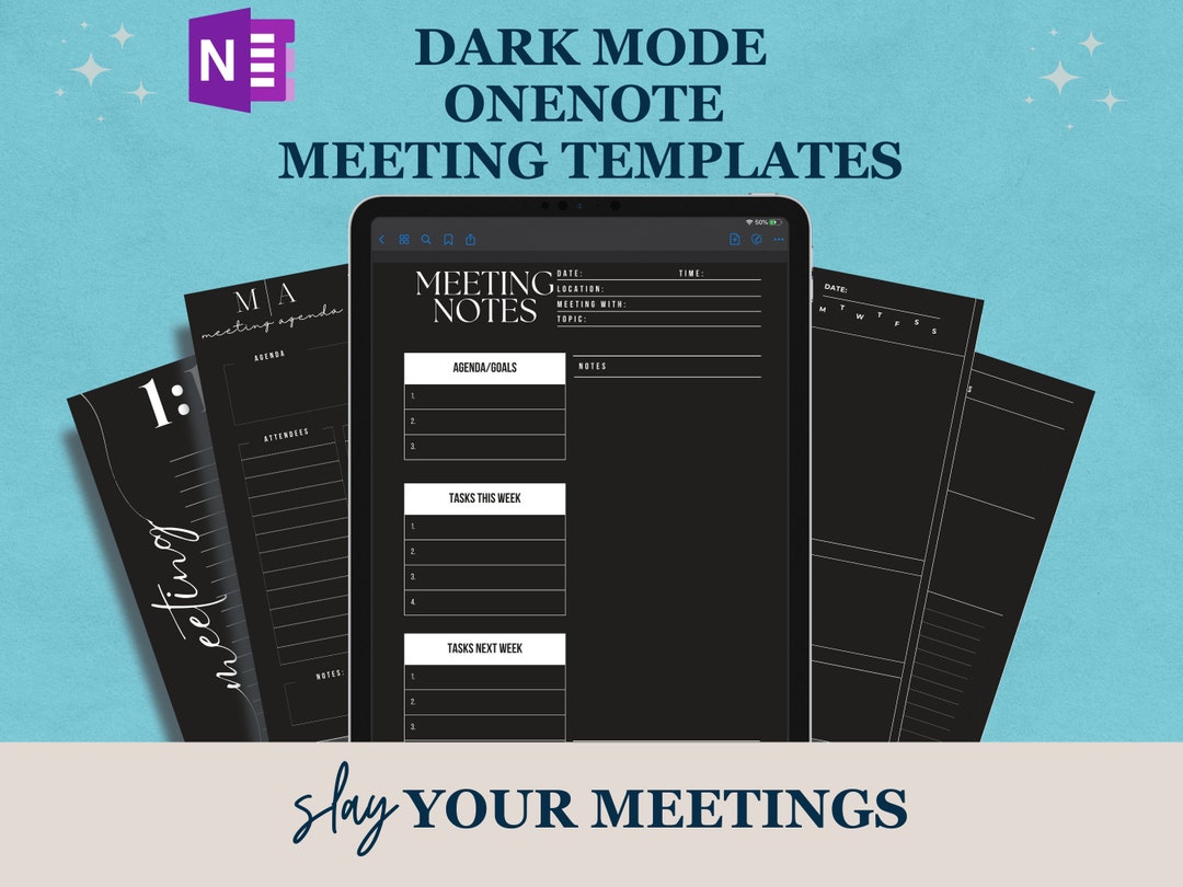 Dark Mode Onenote Meeting Templates for Work Professionals, Meeting ...