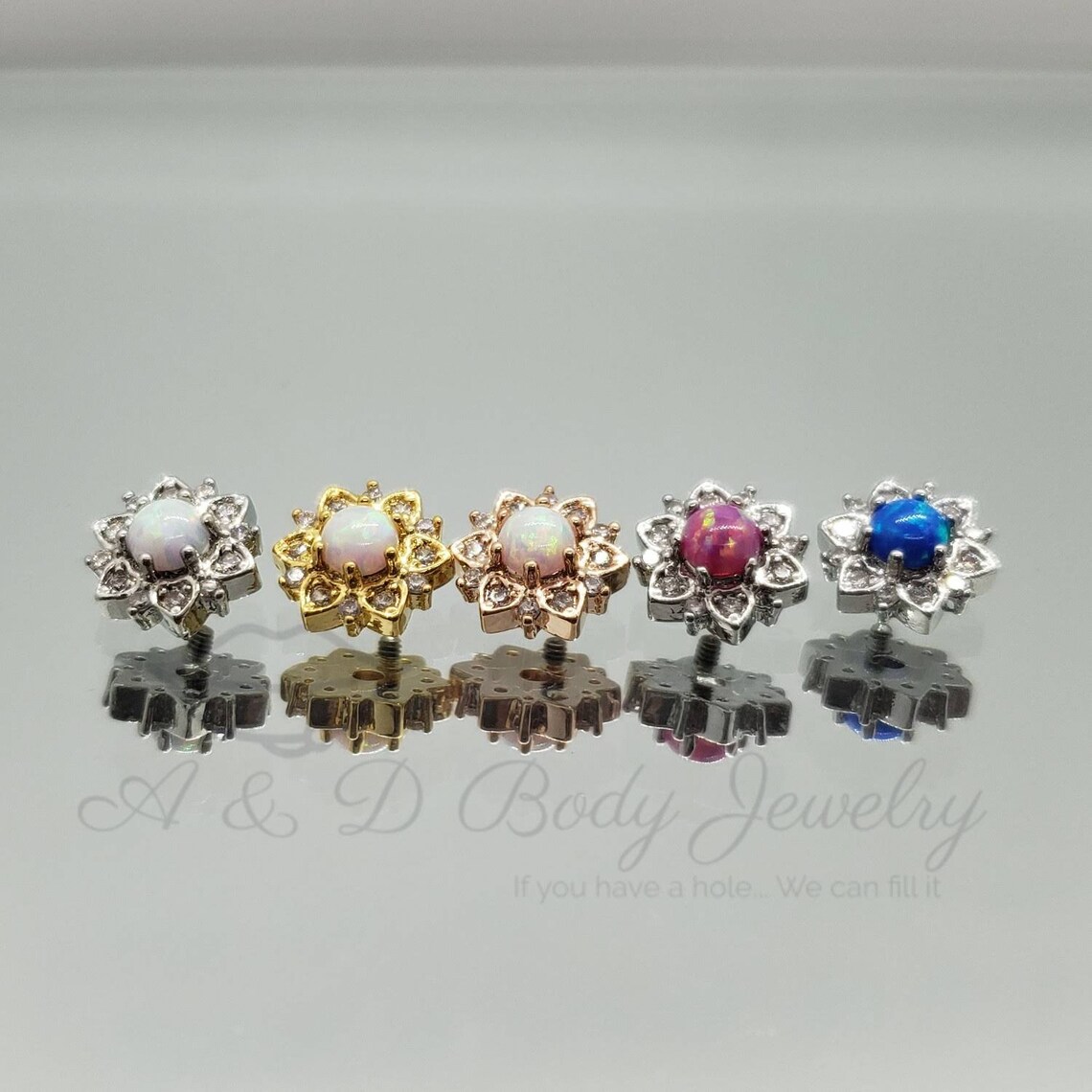 Cubic Zirconia Flower Opal Dermal Anchor Top 14 Gauge | Etsy