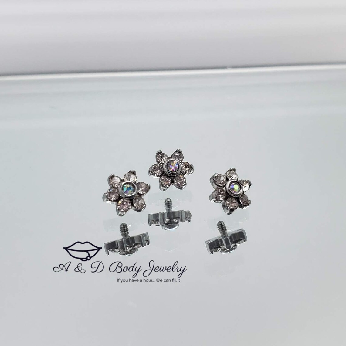 Cubic Zirconia Flower Dermal Anchor Top 14 Gauge & 16 Gauge | Etsy
