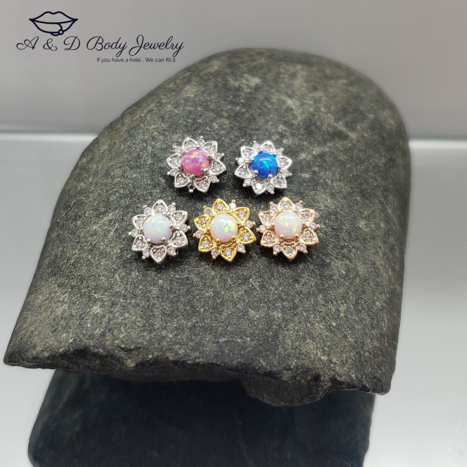 Cubic Zirconia Flower Opal Dermal Anchor Top 14 Gauge | Etsy