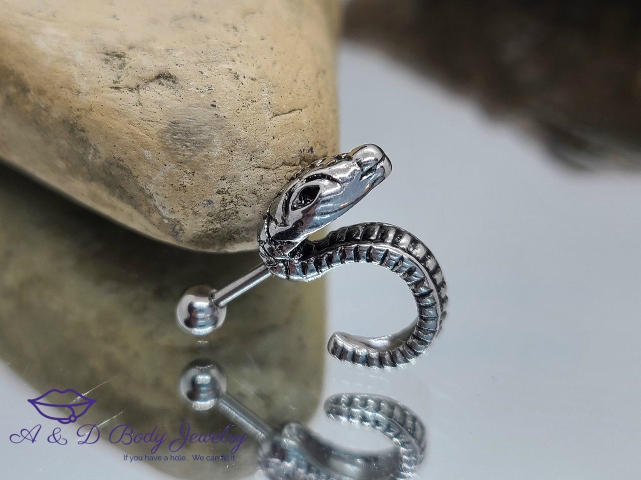 Curved Snake Cartilage Earring Cartilage Barbell - Etsy