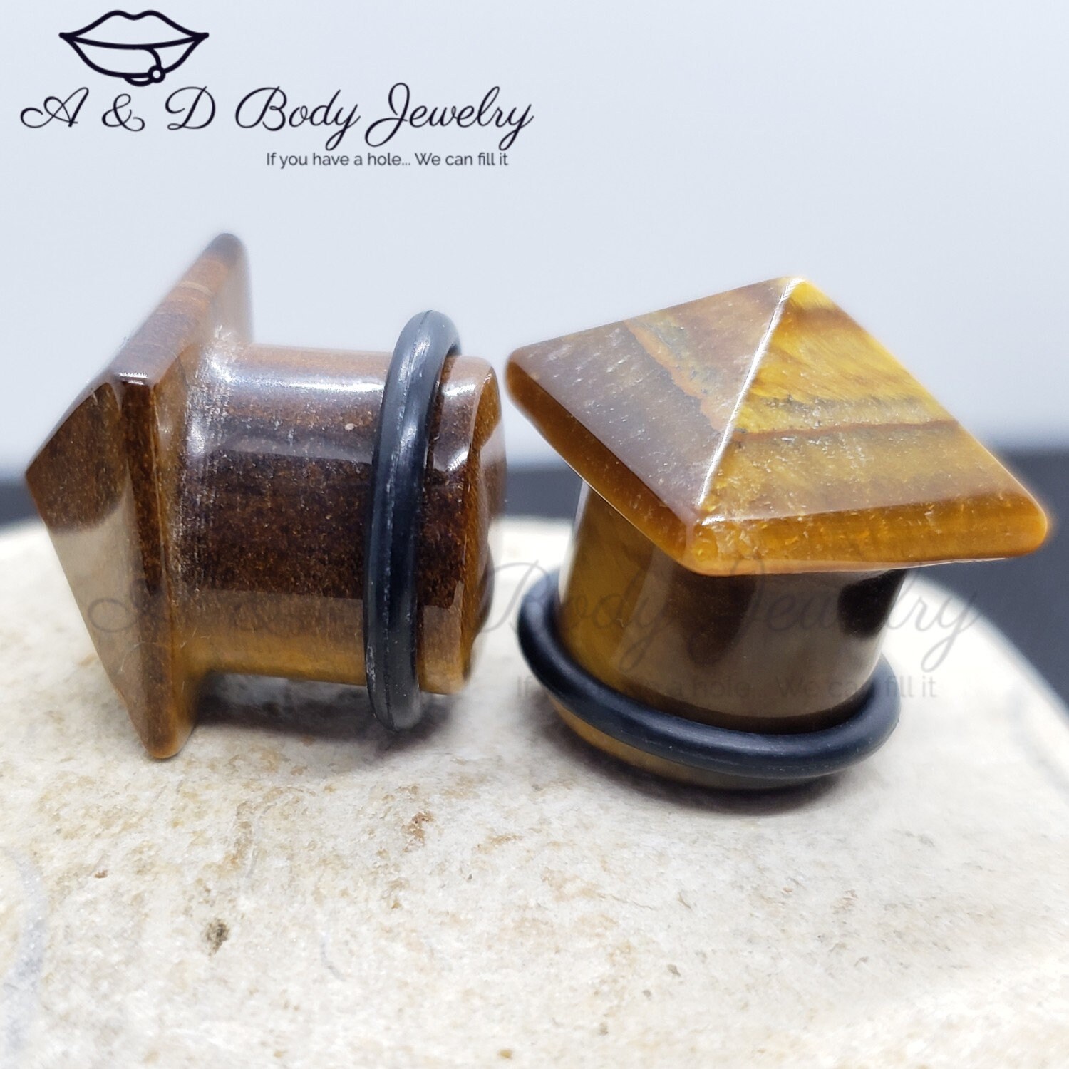 Single Flared Tigers Eye Plugs Pyramid Top Stone | Etsy