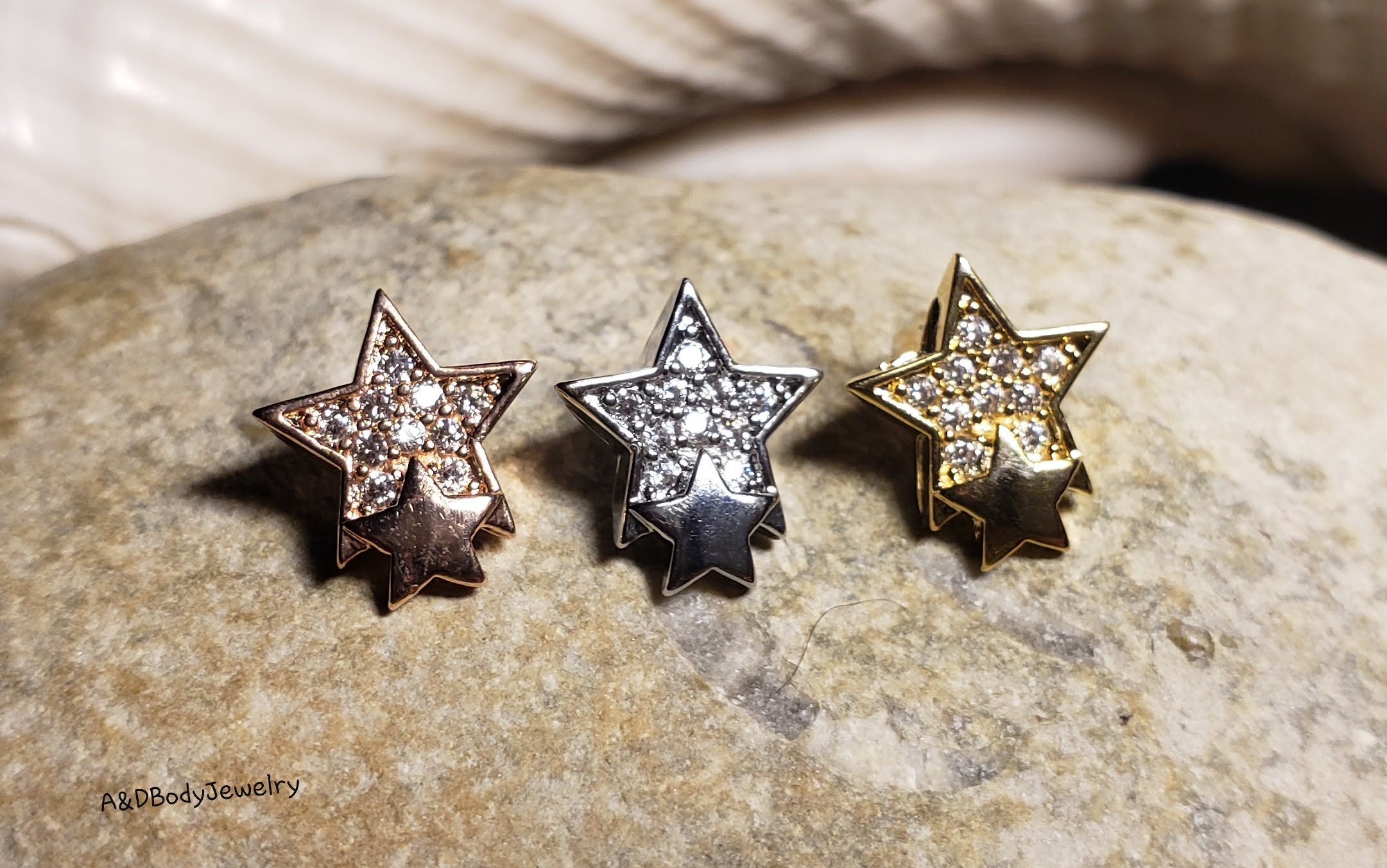 Cubic Zirconia Double Star Dermal Anchor Top 14 Gauge - Etsy