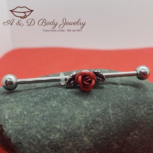 Red Rose Industrial Barbell ~ Industrial Piercing - Etsy