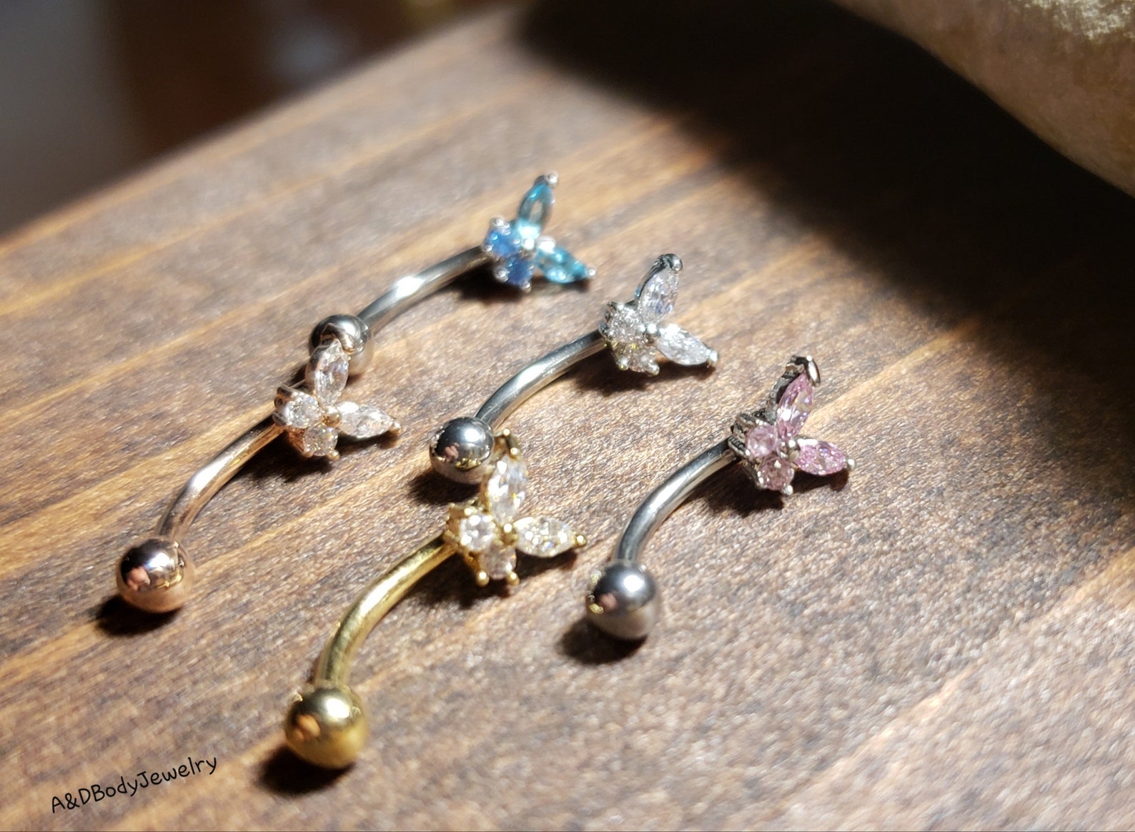 Cubic Zirconia Butterfly Curved Barbell - Etsy