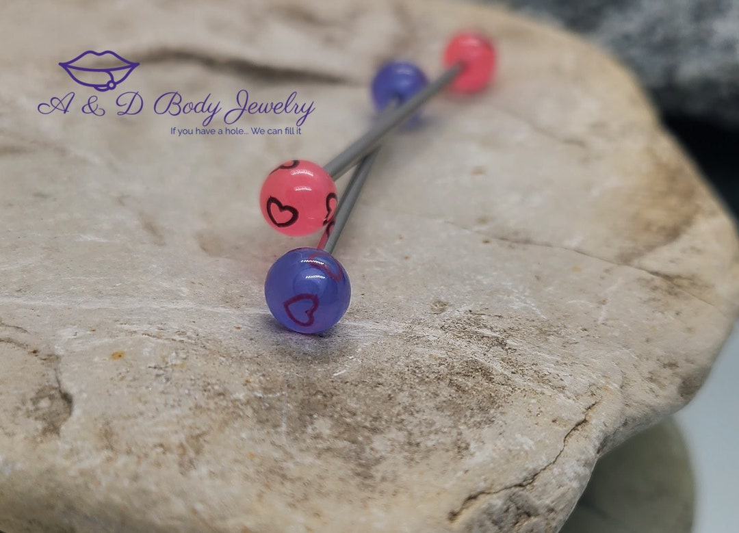 Pink or Blue Heart Industrial Barbells ~ Industrial Piercing - Etsy