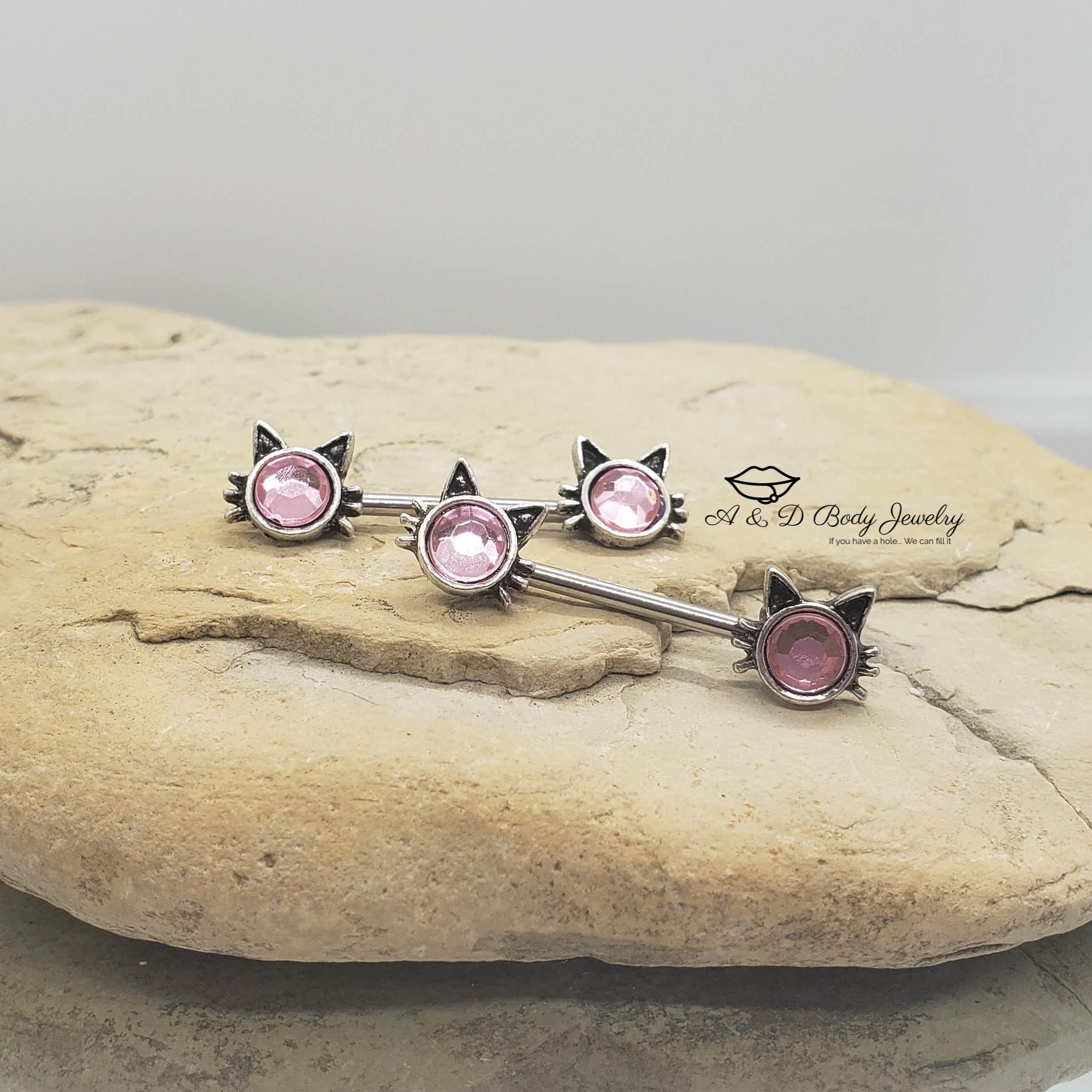 Pink Crystal Cat Nipple Barbell ~ Nipple Piercing - Etsy