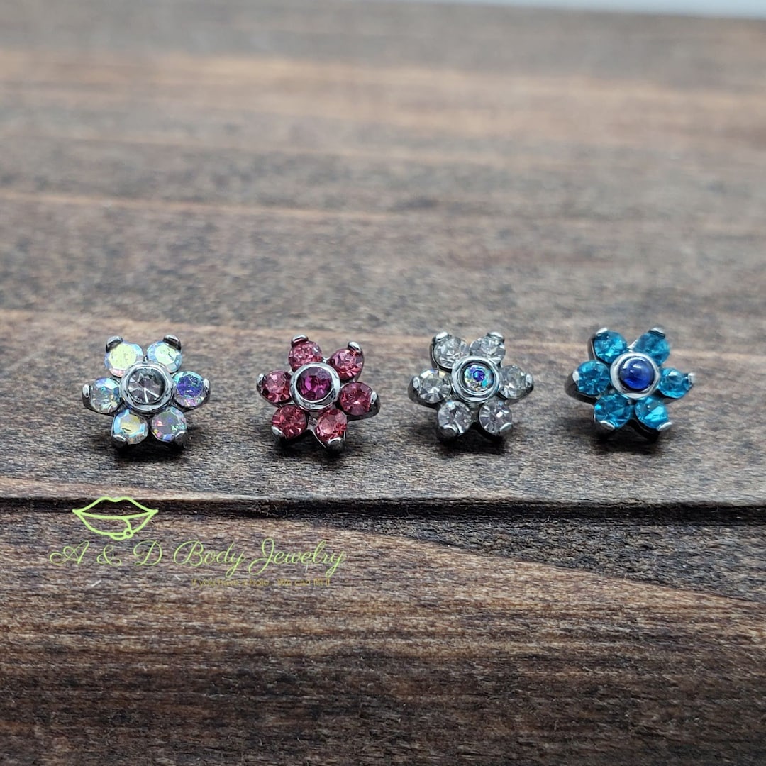 Cubic Zirconia Flower Dermal Anchor Top - 14 Gauge & 16 Gauge - Etsy