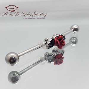 Red Rose Industrial Barbell ~ Industrial Piercing - Etsy