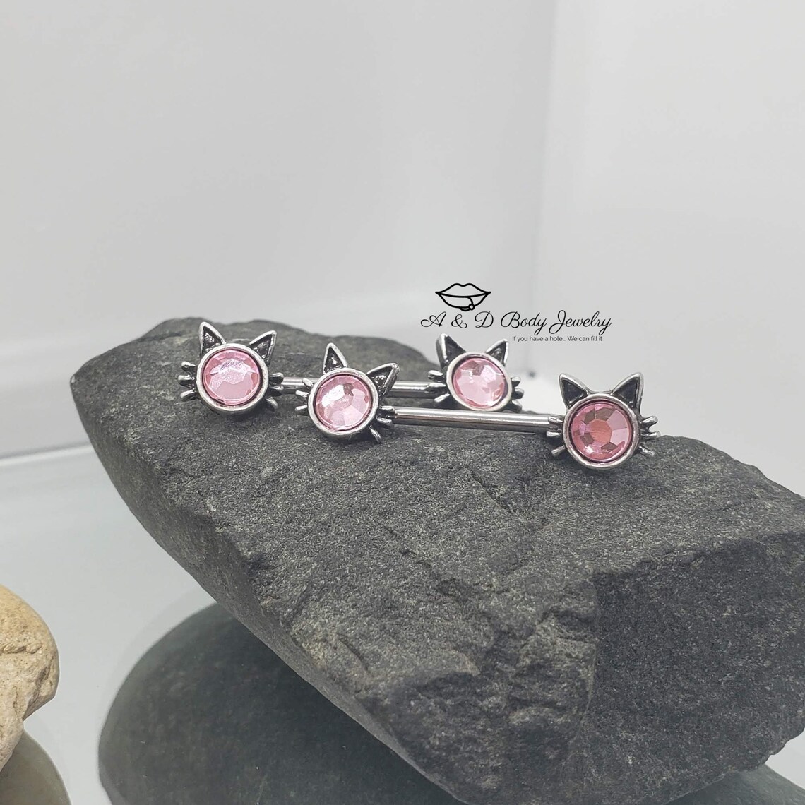 Pink Crystal Cat Nipple Barbell Nipple Piercing - Etsy