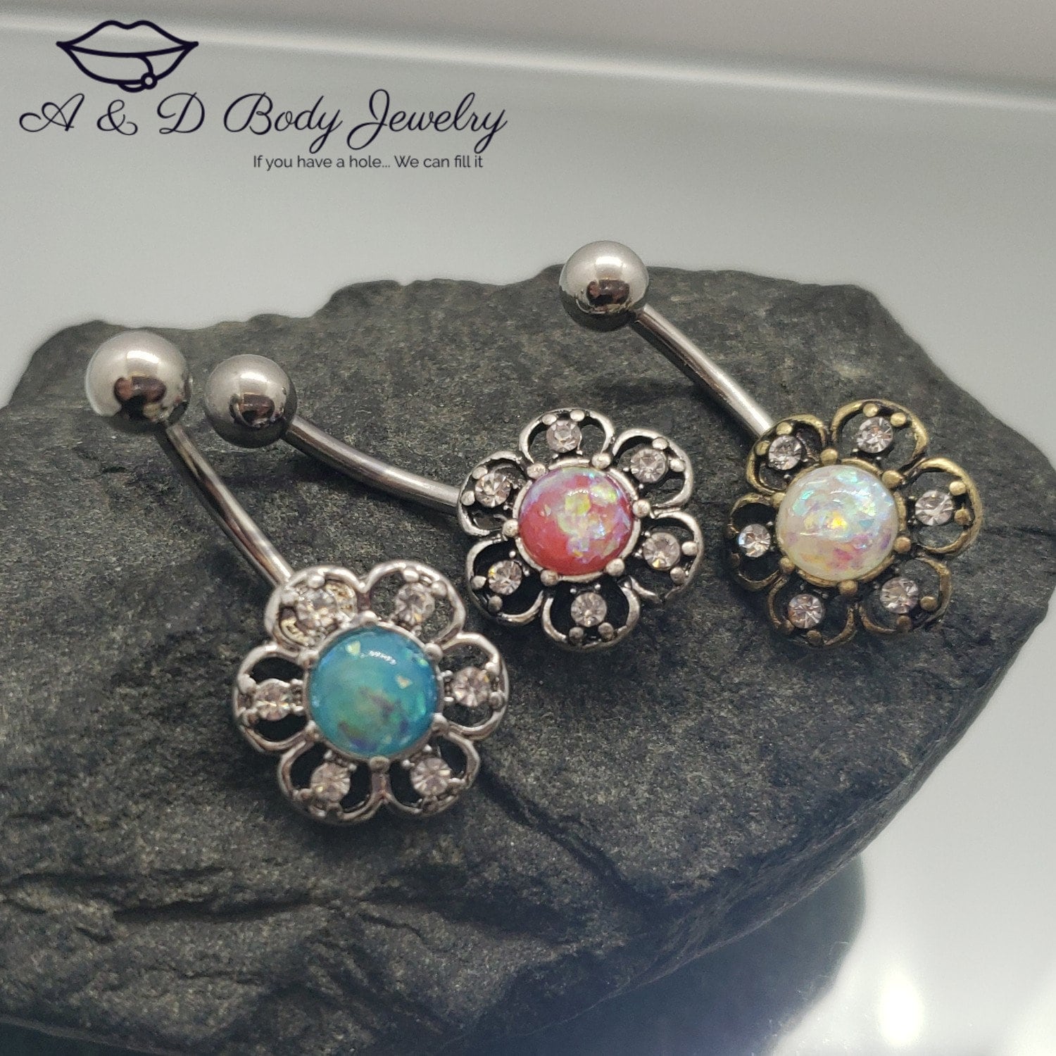 Colorful Opal Floral Navel Ring Belly Ring | Etsy