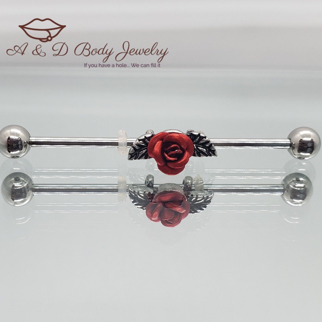 Red Rose Industrial Barbell ~ Industrial Piercing - Etsy