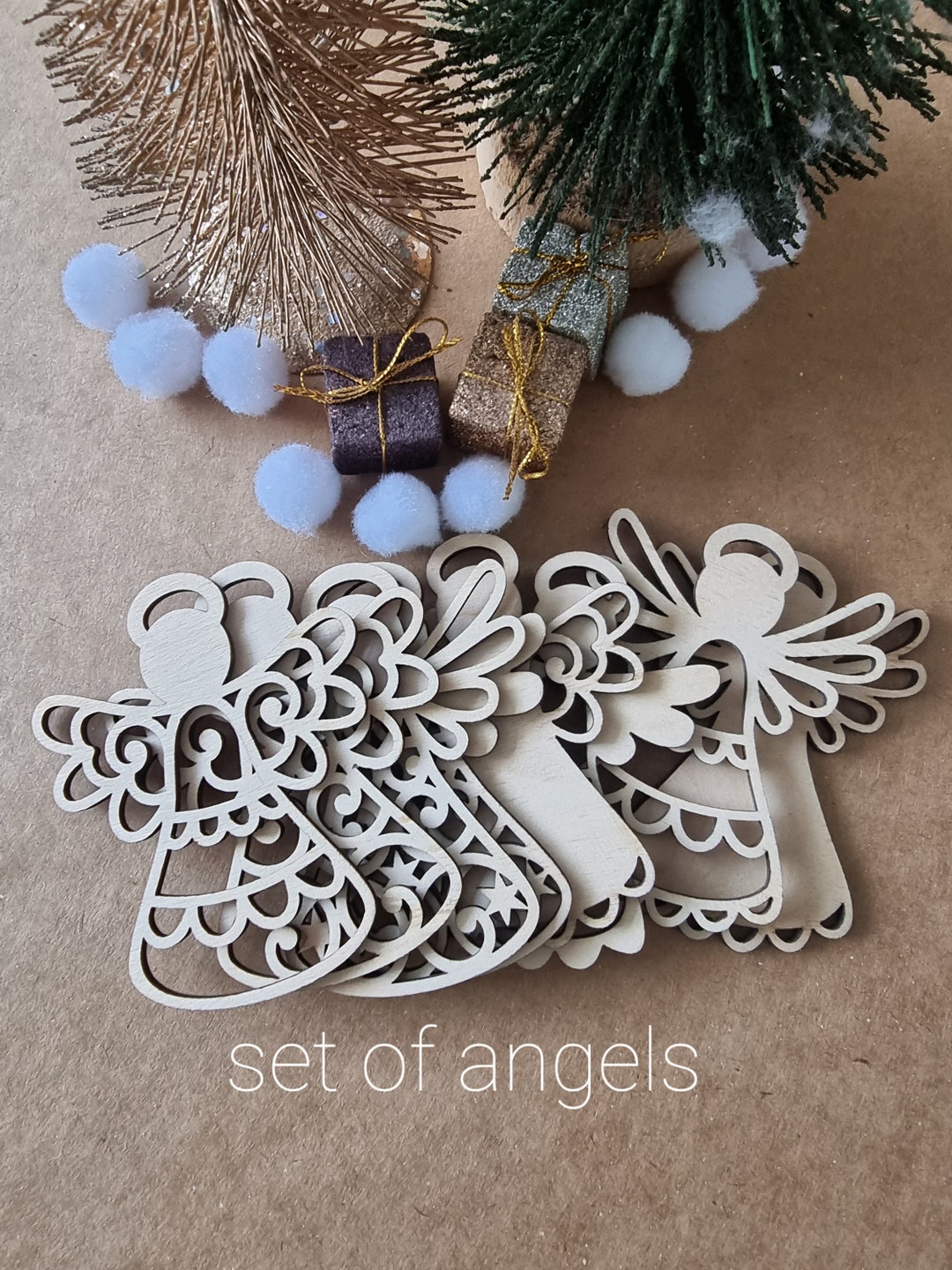 Christmas Ornaments Angels, Christmas Decoration, Wooden Angels, Set of ...