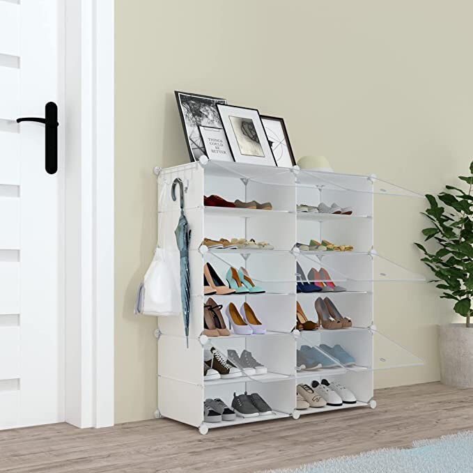 Shoe Rack Organizer, 24 Pair Shoe Storage Cabinet With Door Expandable ...