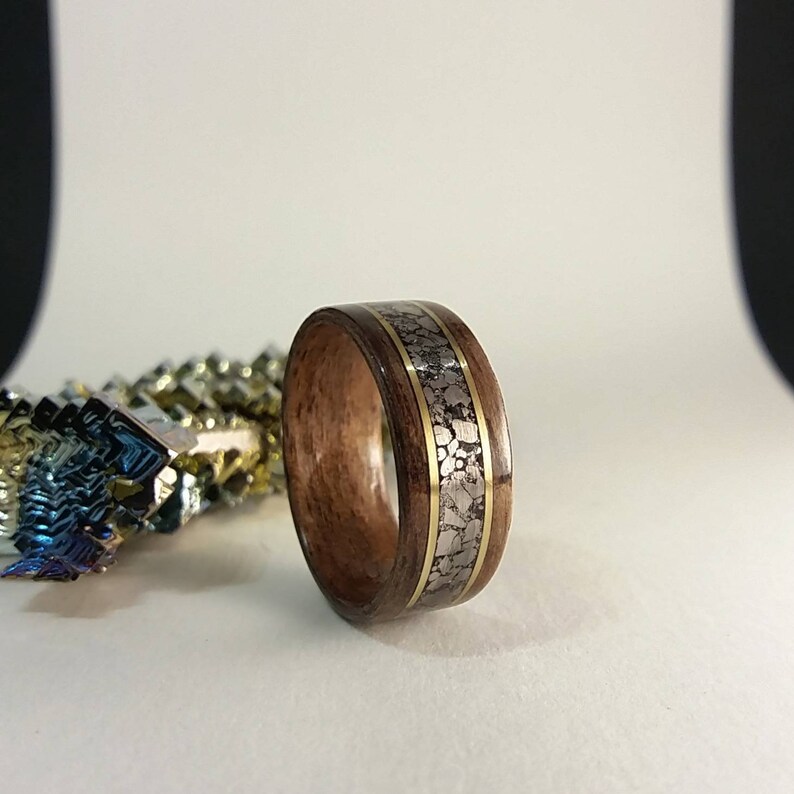 Walnut and Brass Bentwood Ring With Crushed Bismuth Inlay - Etsy